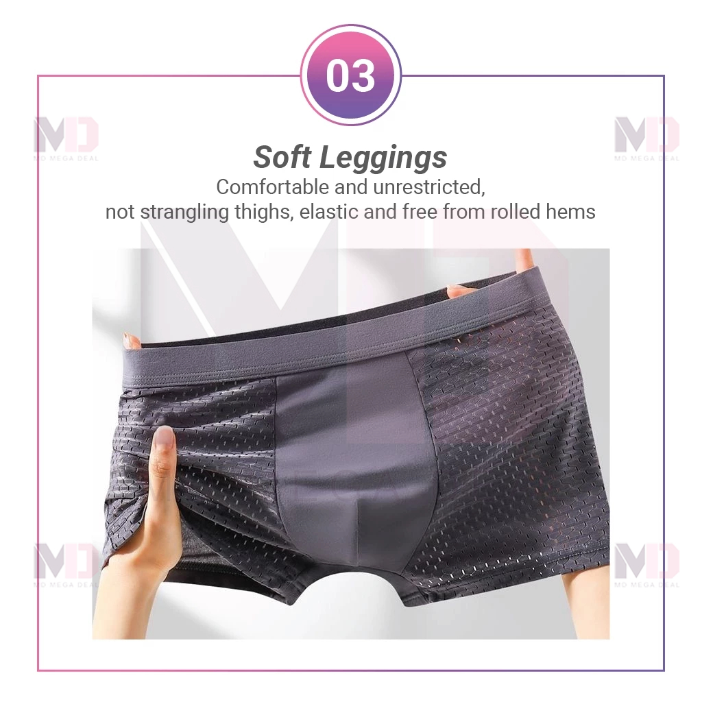 《Mega Deal》Mesh Men Solid Breathable Comfortable Bamboo Fiber Boxer ...