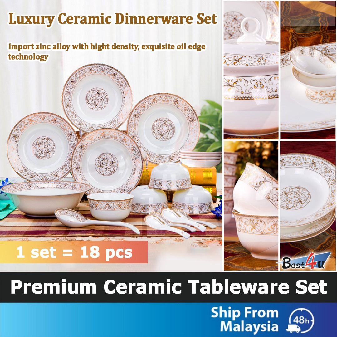 BEST4U 18pcs Elegant Dinnerware Set | Plate and Bowl Sets | Premium Gift Tableware Set | 18pcs ...