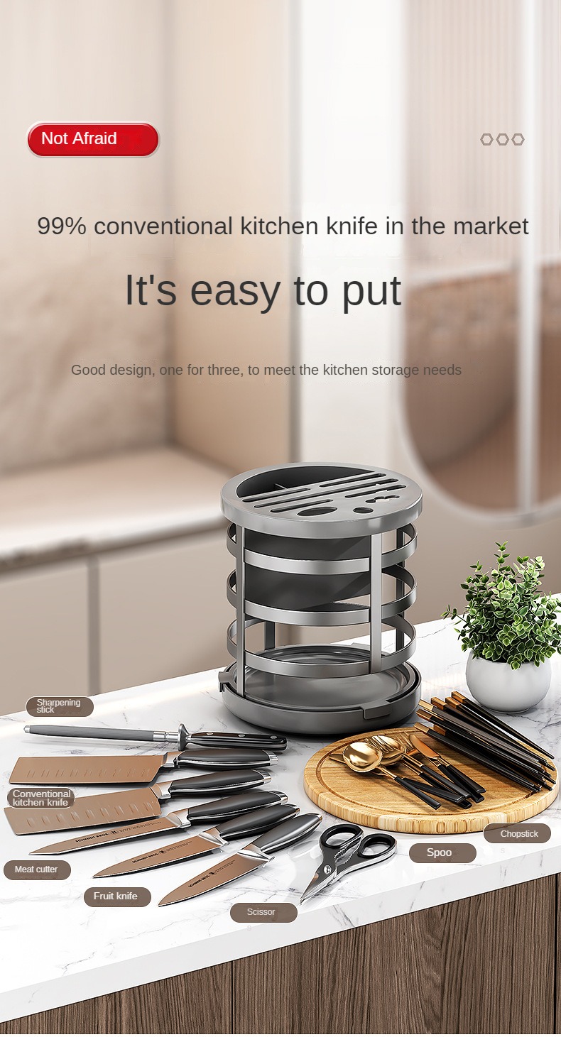 360°Rotatable Kitchen Cutter Holder Carbon Steel Knife Flatware Utensil ...