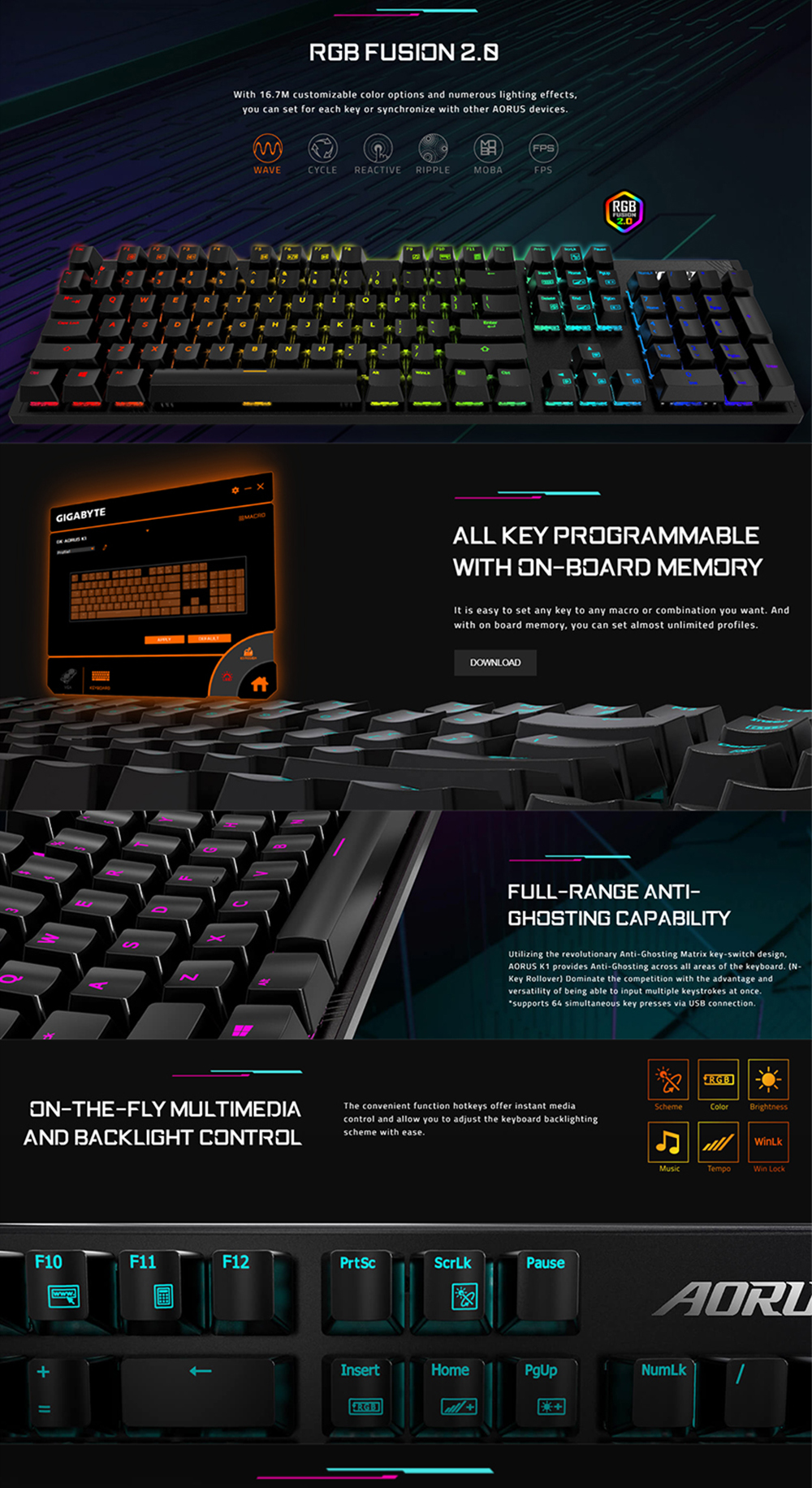 Gigabyte AORUS K1 RGB Cherry MX Mechanical Gaming Keyboard Red Switch ...