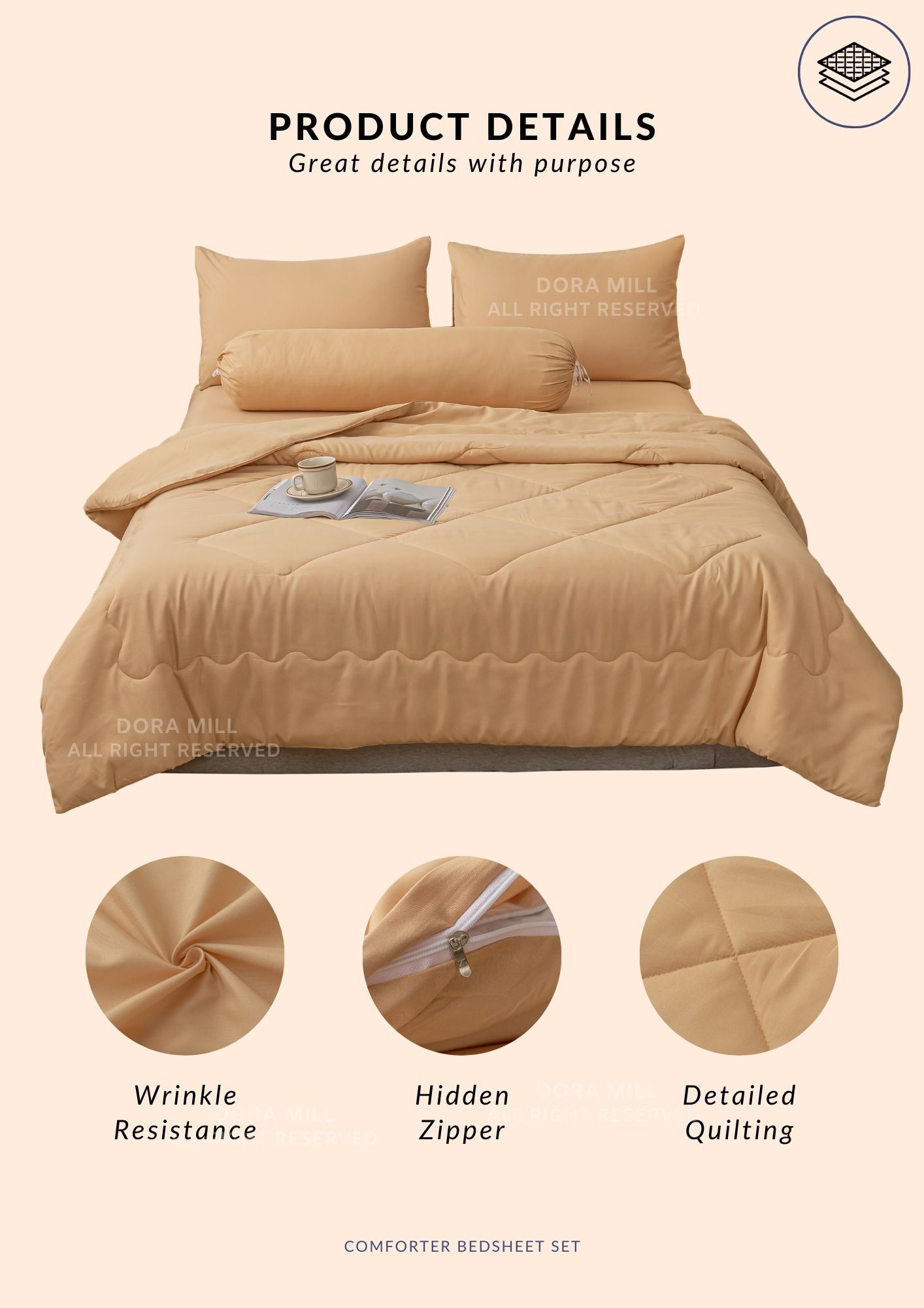 DORAMILL Muji Plain Series 7in1 Bedsheet Set with Hotel Comforter ...
