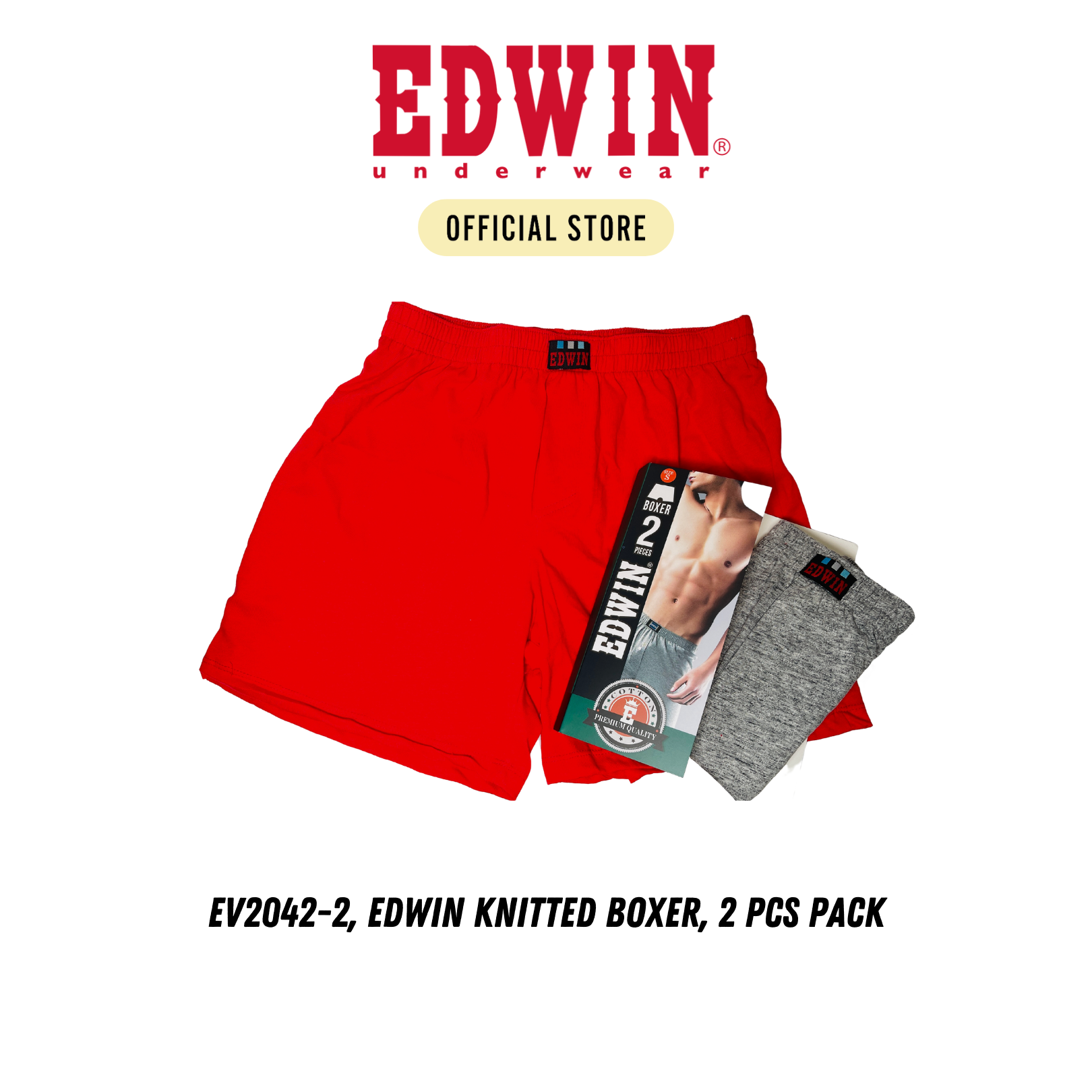 EV2042-2🩳EDWIN Boxer Lelaki Bertekstur Lembut – Knitted Boxer 2 Helai ...