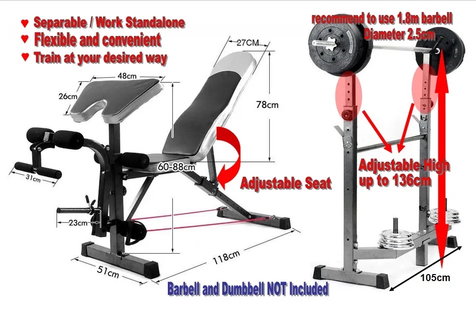 ADSports AD1002 🔥 11 IN 1 Upgraded Pro Weight-lifting Bed Squat Barbell ...