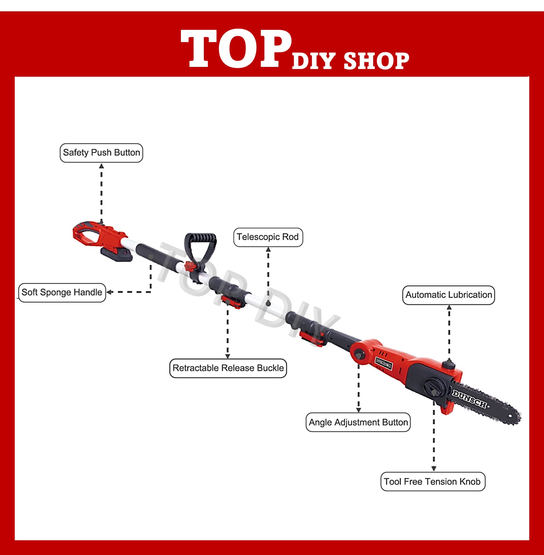 Dunsch Cordless Pole Saw DU31020-20A Branch Saw Wood Pruning Cutter ...