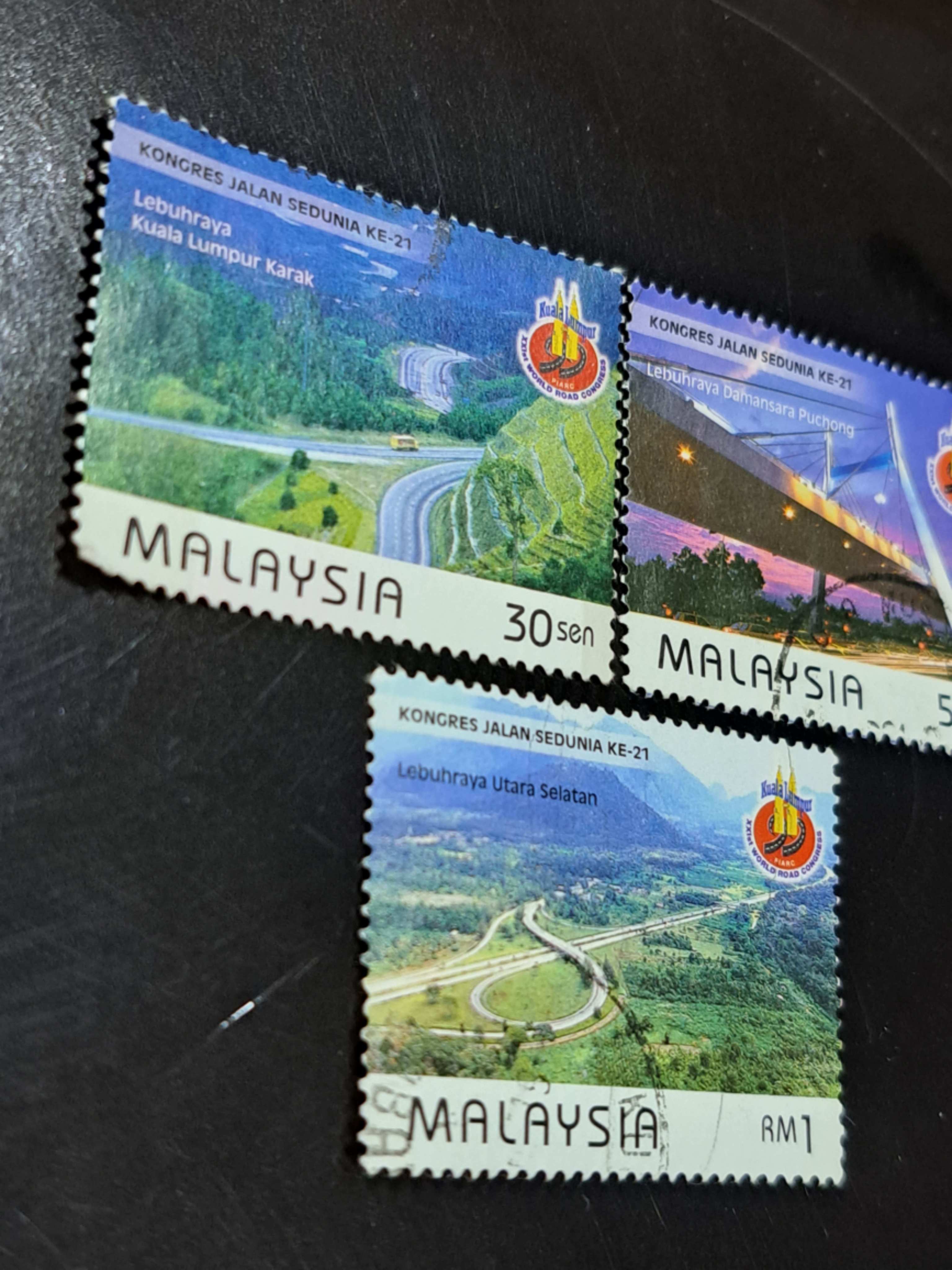 1999 Malaysia Setem Stamps 21st World Road Congress, Kuala Lumpur Stamps Complete Set of 3v USED ...