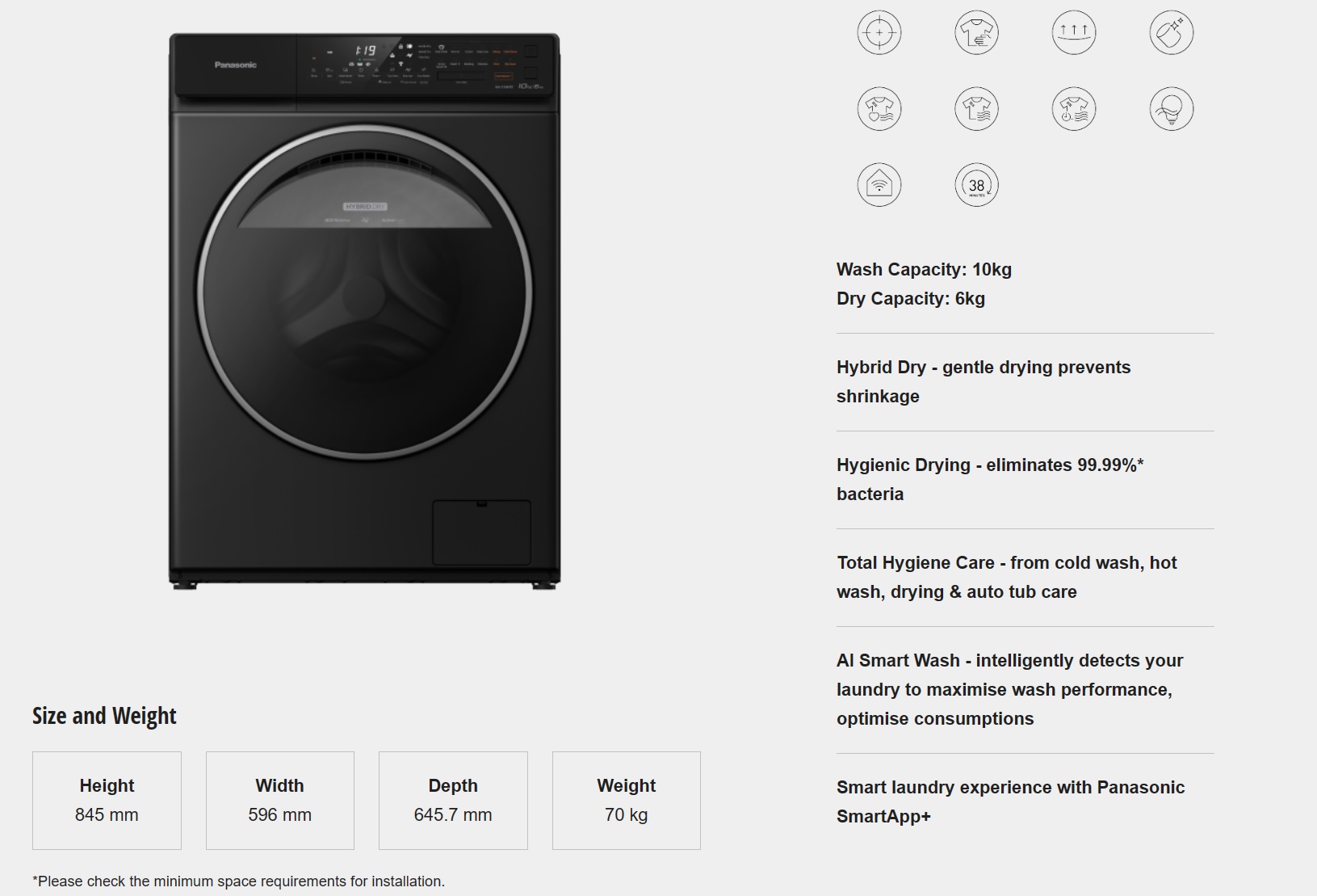 Panasonic 10/6kg Washer/Dryer Front Load Washing Machine with Dryer NA ...