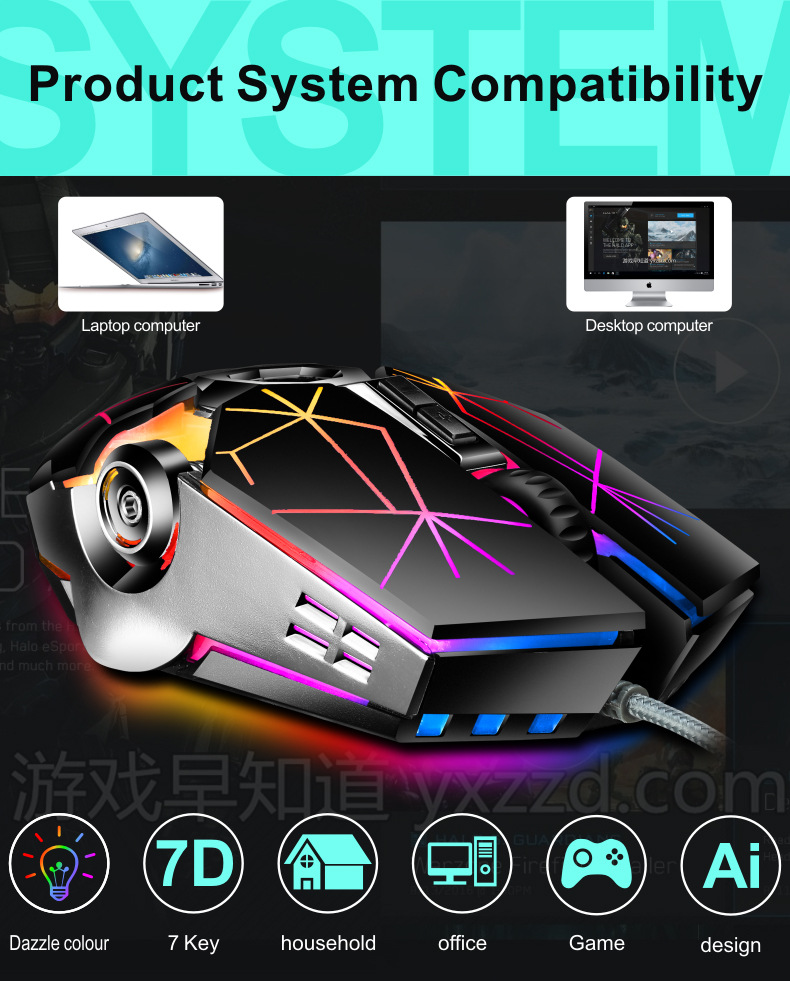 LEAVEN S30 RGB Metal Base 7 Keys Marco Gaming Mouse Q7/4000 DPI ...