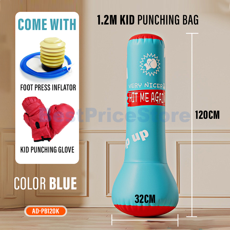 BPS 1.5m Inflatable Boxing Punching Bag PVC Punch Bags Kid Adult Muay ...