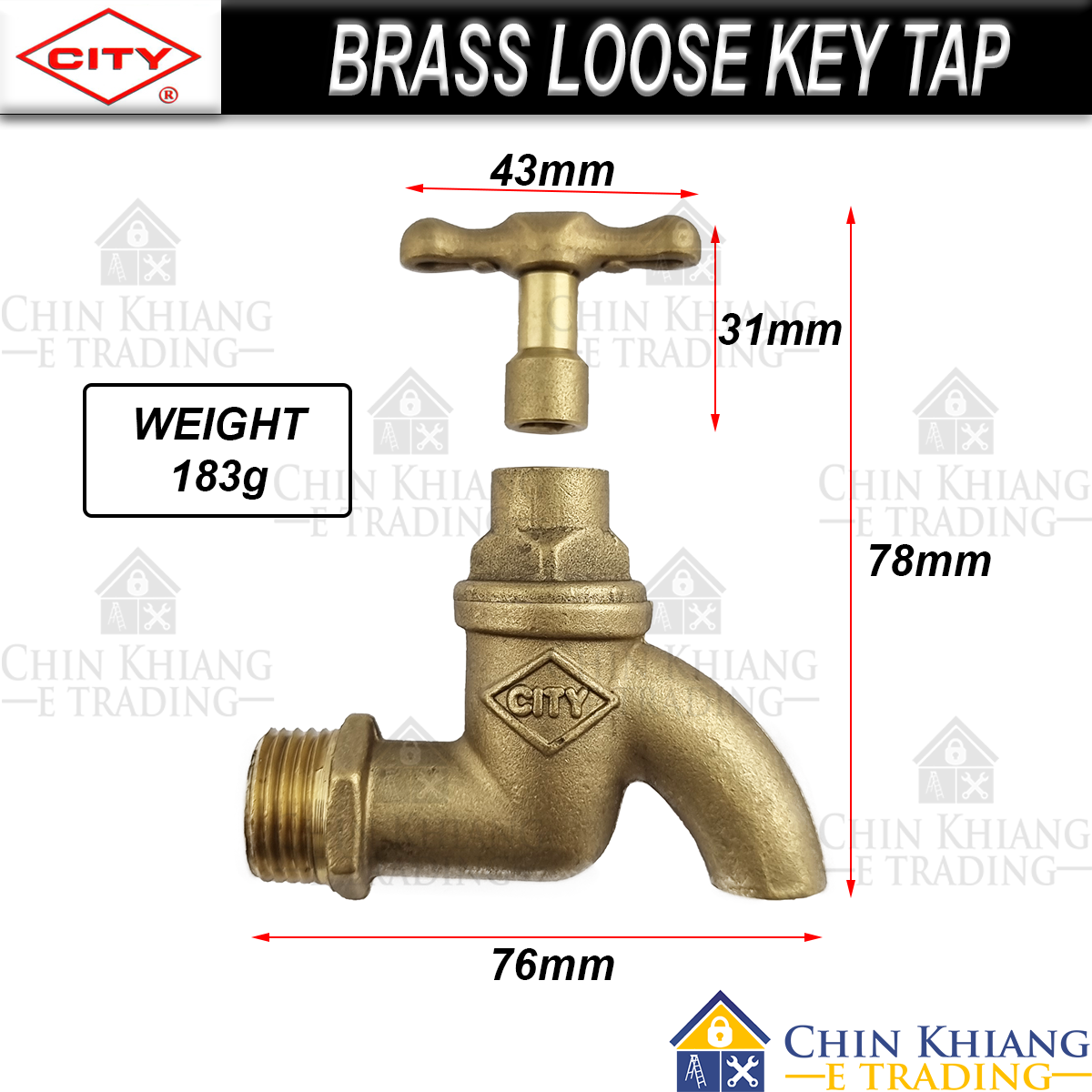 CITY Brass Loose Key Bib Tap Water Tap Kepala Paip Pili Air Kunci Light ...