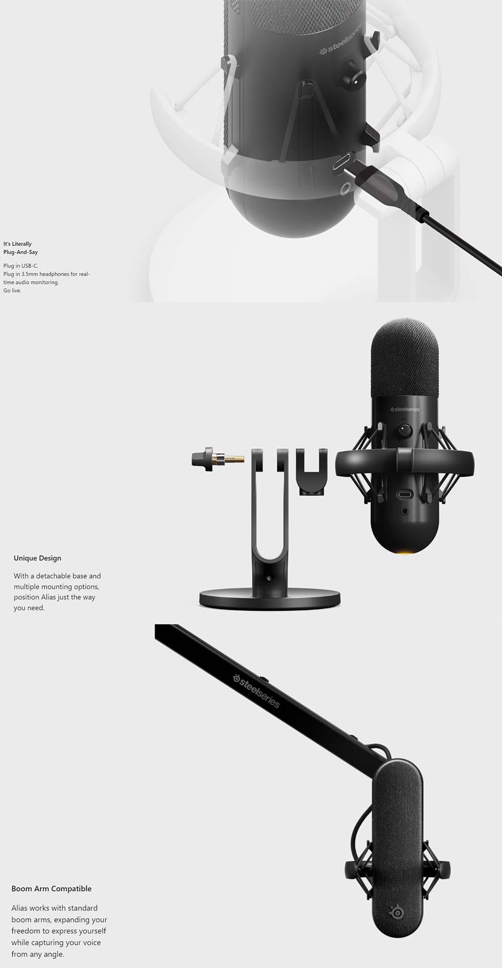 SteelSeries Alias USB-C Condenser RGB LED Level Mic Gaming Microphone ...