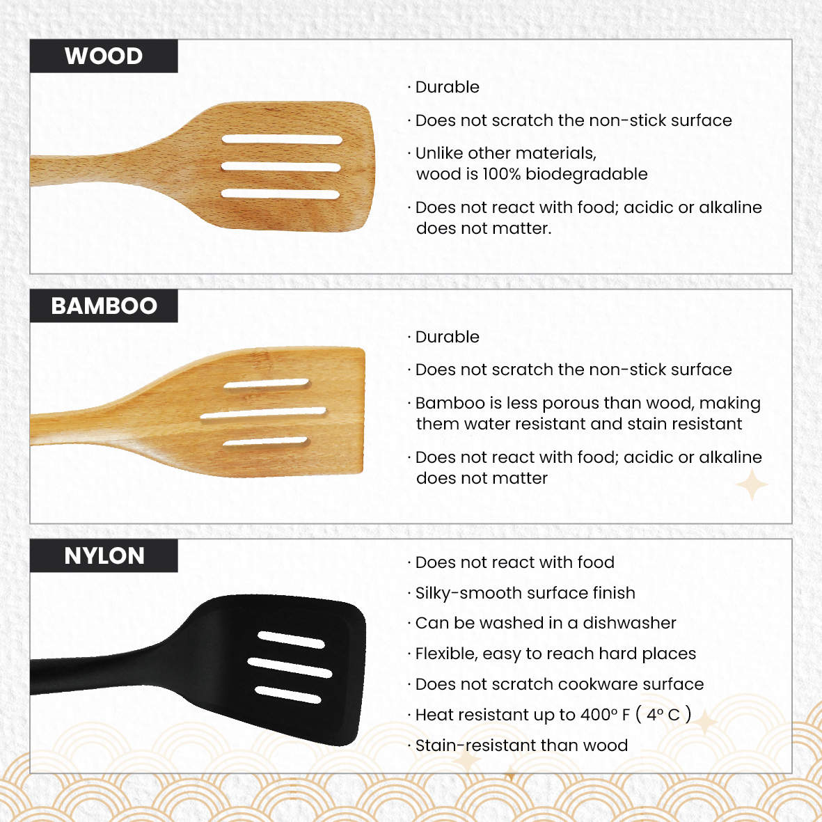 HOME PERFECT Bamboo Non-Scratch Kitchen Utensils, Extra Thick Better ...