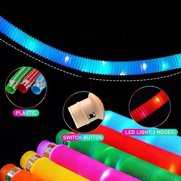 19cm Pop Tube Led Light Fidget Toy Macaron Pastel Colour Stretch Anti ...