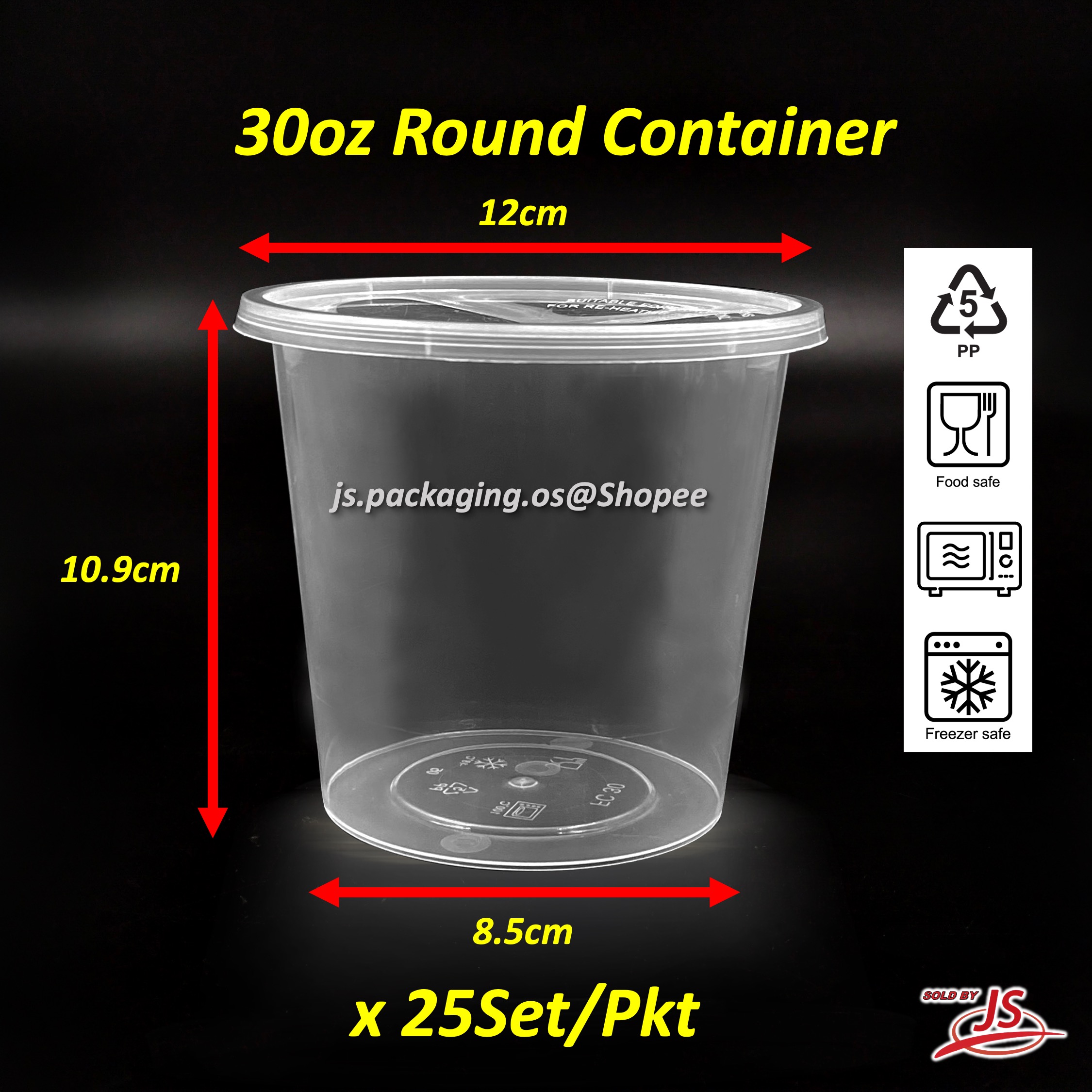 Round Container with Lid 25set Bekas Makanan Bulat 8oz/10oz/12oz/16oz ...