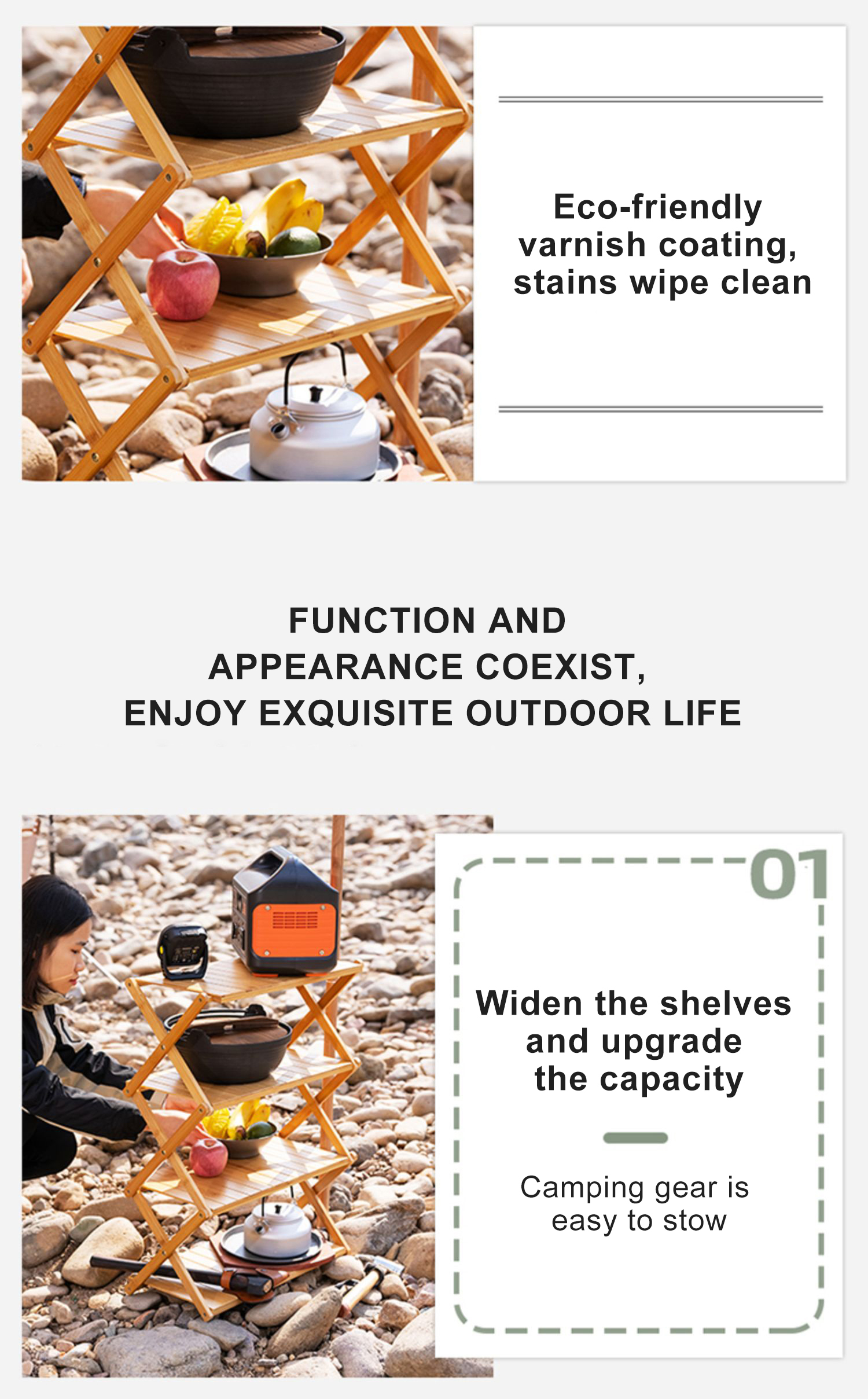 Outdoor Camping rack Multilayer Foldable Wood Shelf Portable Picnic ...