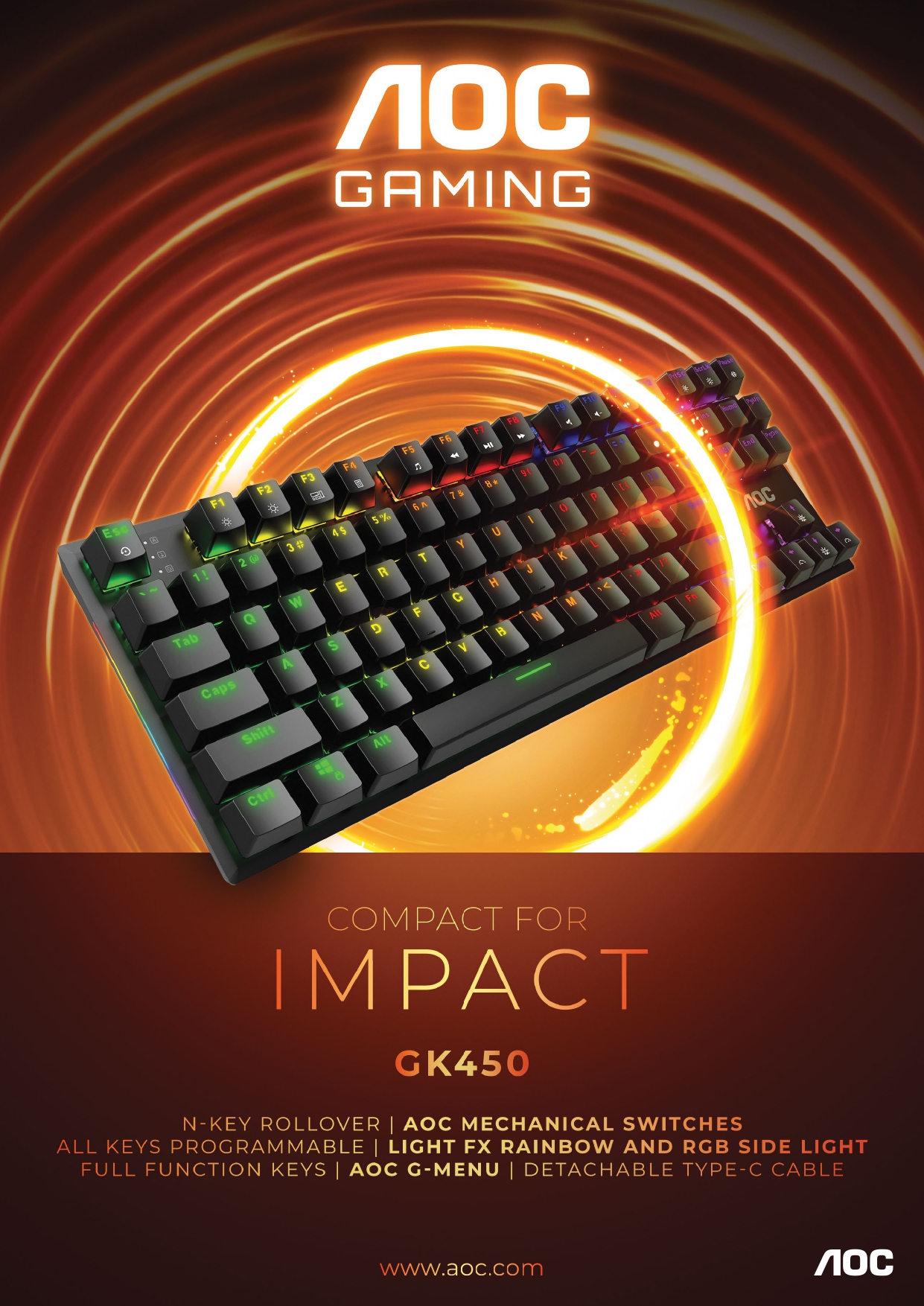 AOC RGB TKL Mechanical Wired Gaming Keyboard - Red GK450 | Shopee Malaysia