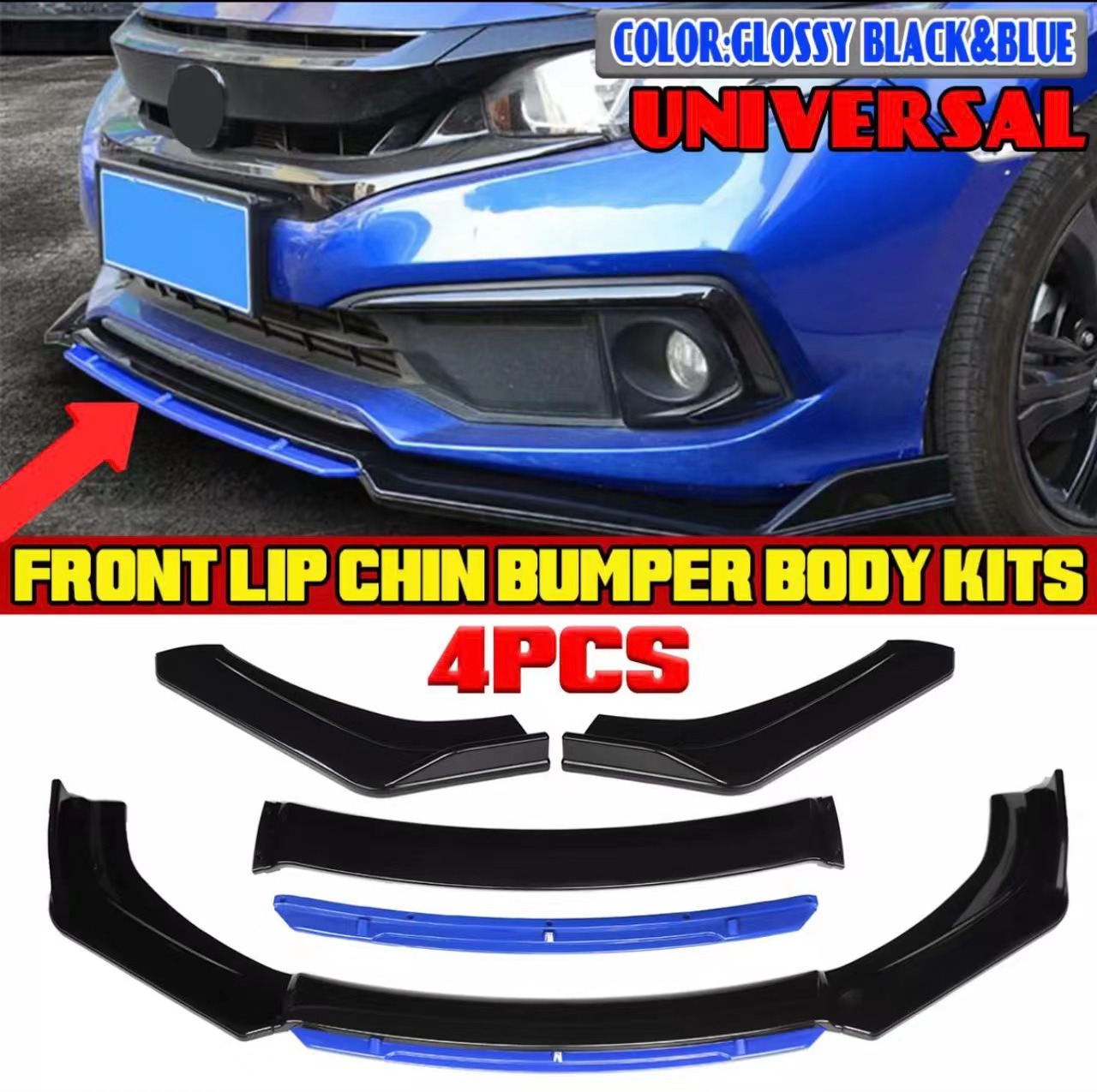 Car Front Bumper Diffuser Body Kit Universal full set bodykit Lip Chin ...