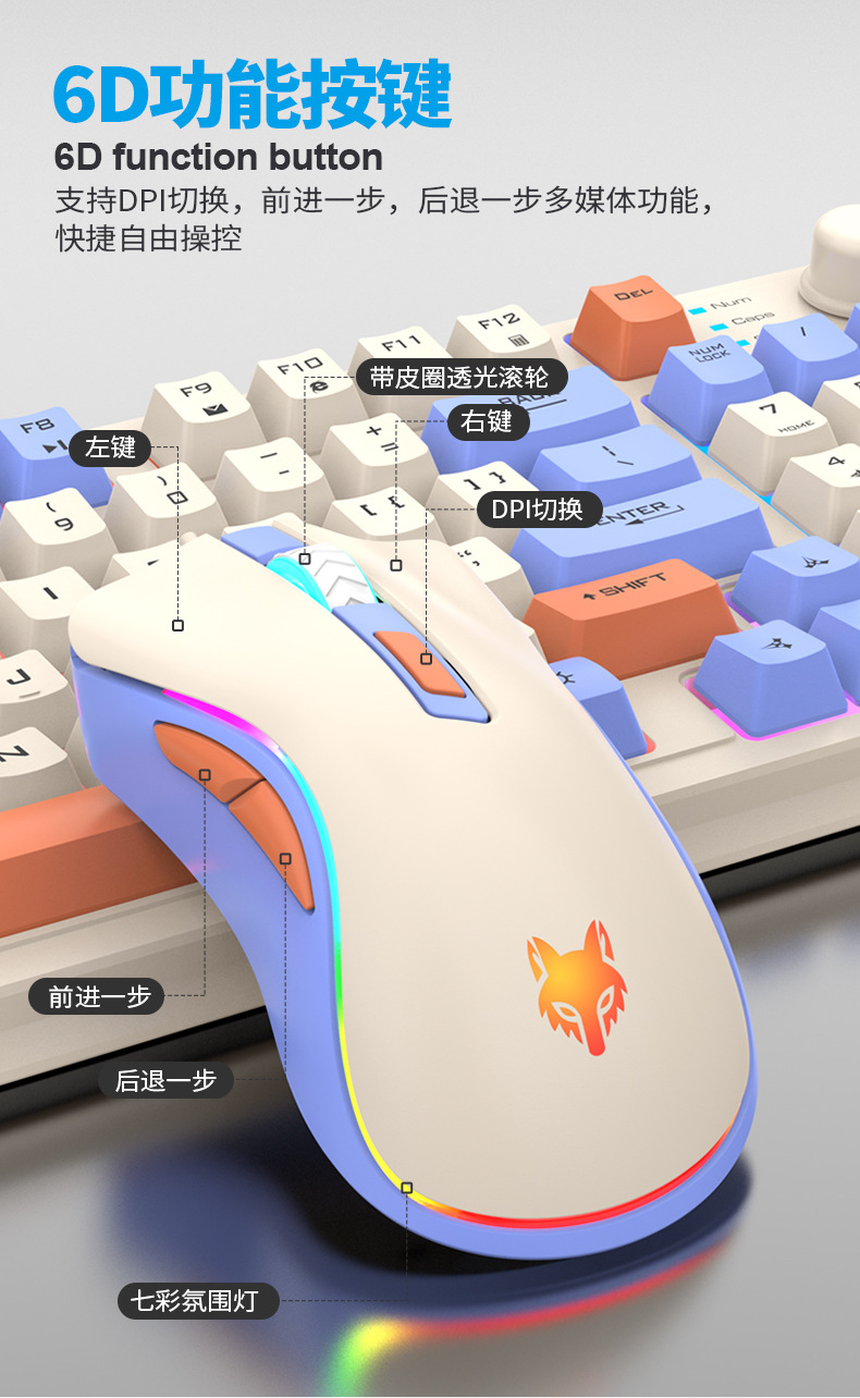 XUNFOX K820 Three-colors 94-Keys Backlit USB Wired Gaming Keyboard and ...