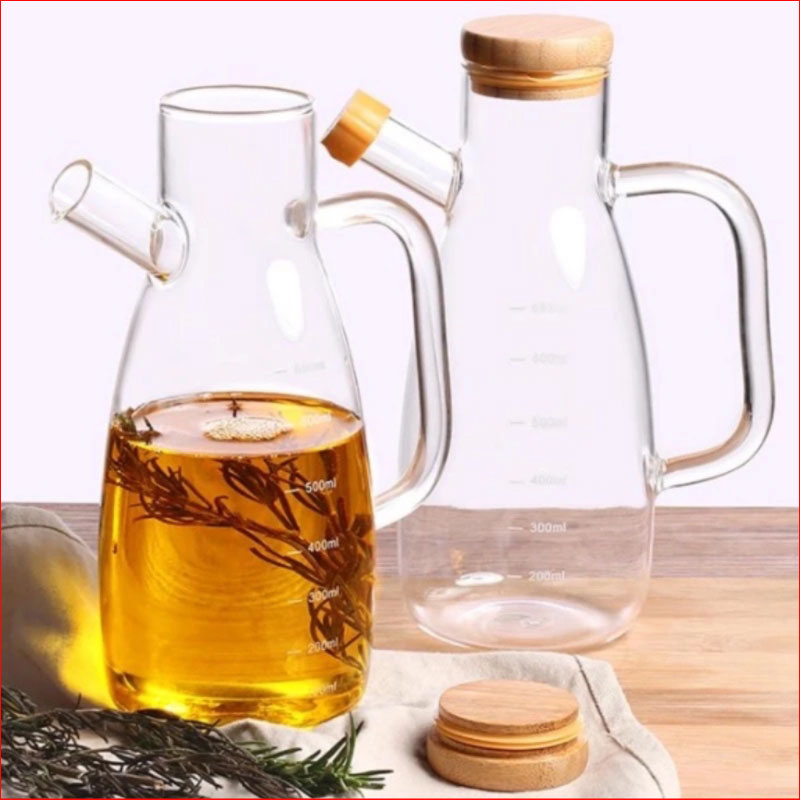 Glass Oil Jar Bottle Kitchen Canister Glass Bamboo Cover Dispenser ...