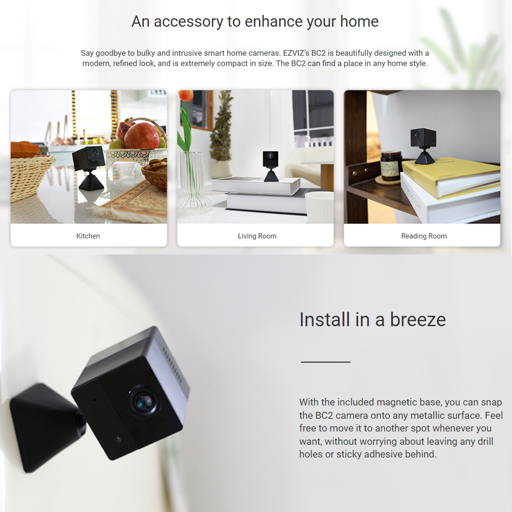 Ezviz BC2 CB2 2MP Indoor Wi-Fi Smart Home Battery Night Vision Two Way Talk Security Camera ...