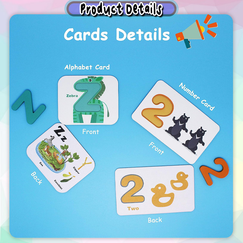 [Happy Kids] Wooden Alphabet Number Learning Flash Cards Matching Game ...
