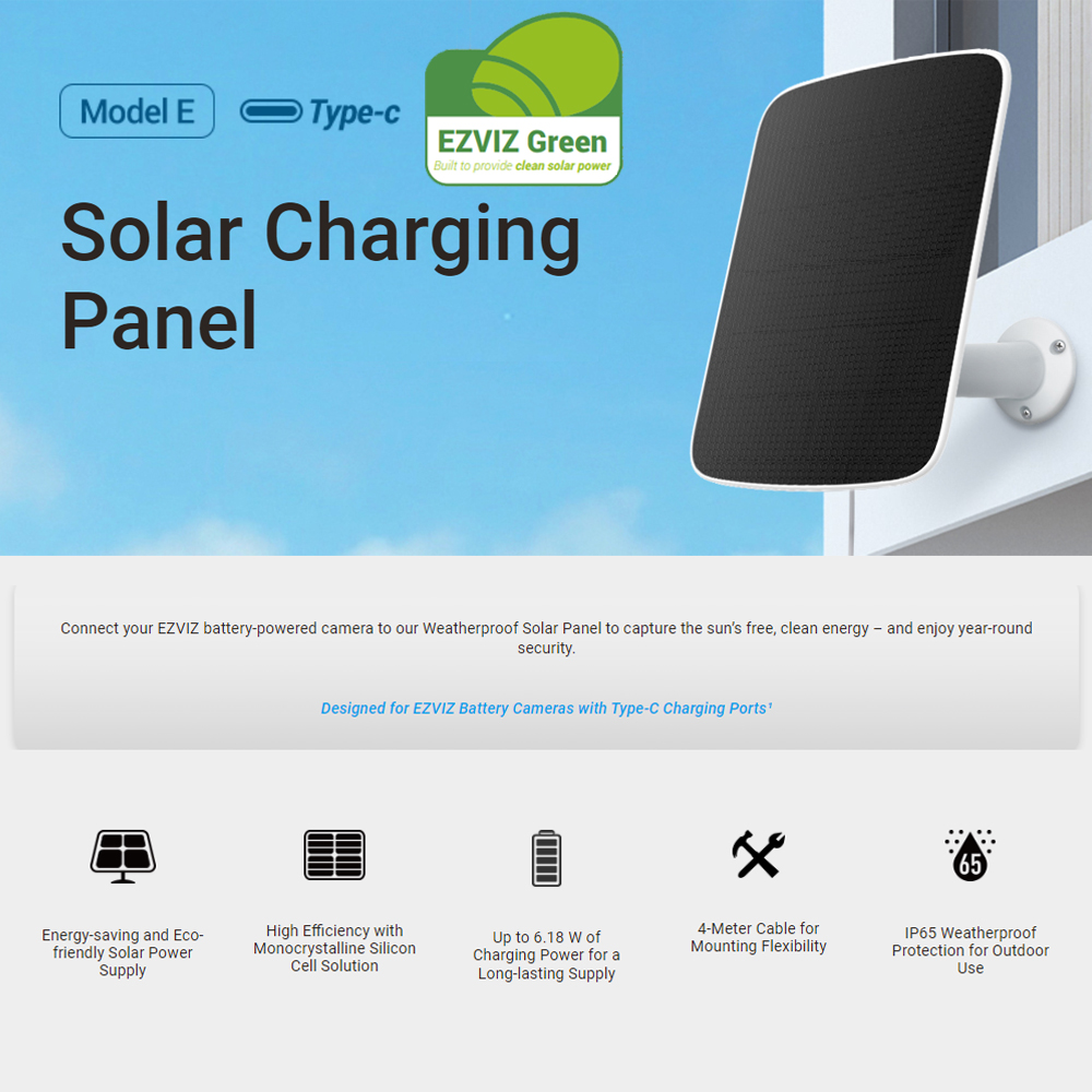 EZVIZ Solar Charging Panel - E ( TYPE C ) Compatible with EB8 4G 3MP ...