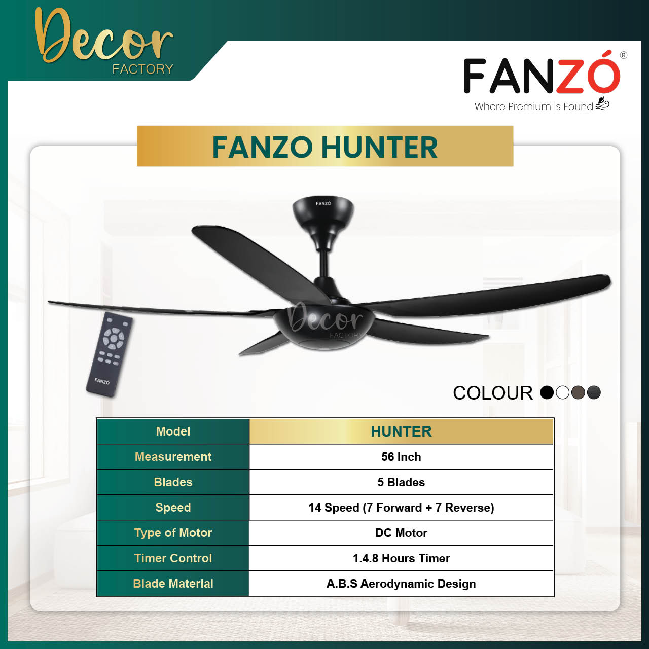 [NEW 2024] FANZÓ Fan FANZO HUNTER 56" 5 Blades DC Motor with 7 Forward+ ...