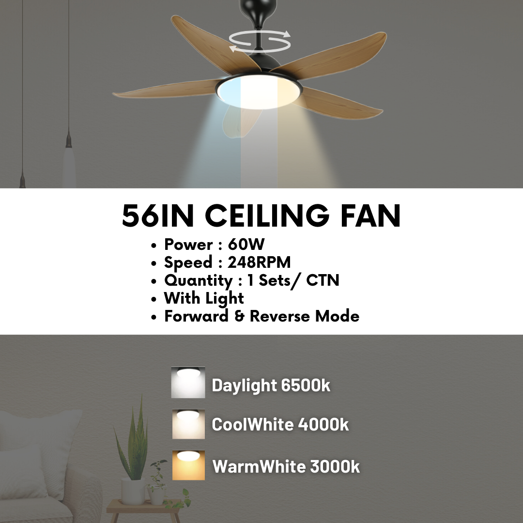 FANDASY 46’’/56'' DC Motor Ceiling Fan with LED Light Remote Control ...