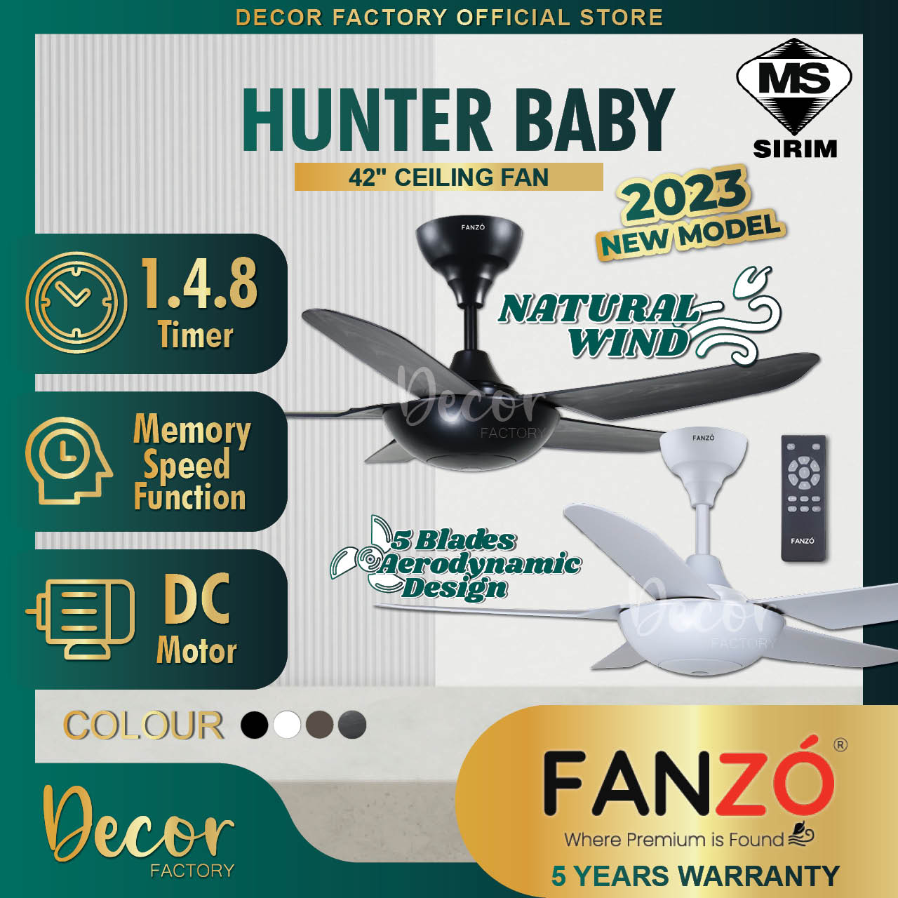 [NEW 2024] FANZÓ Fan FANZO HUNTER BABY 42" 5 Blades DC Motor 7 Forward+7 Reverse Remote Control ...