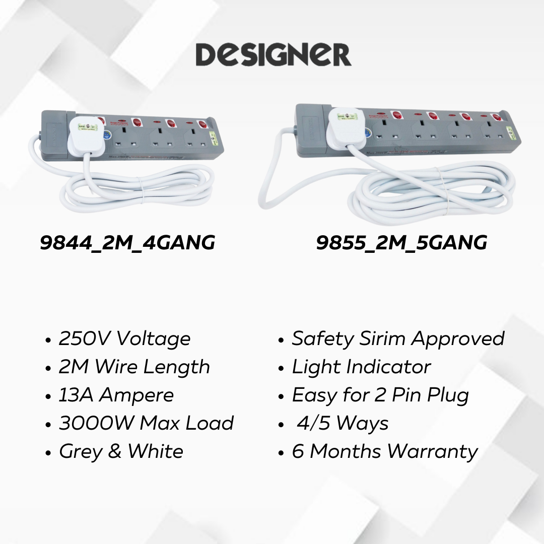 DESIGNER/DISS N DATT/COSGO Extension Plug Trailing Socket Extension (2M ...