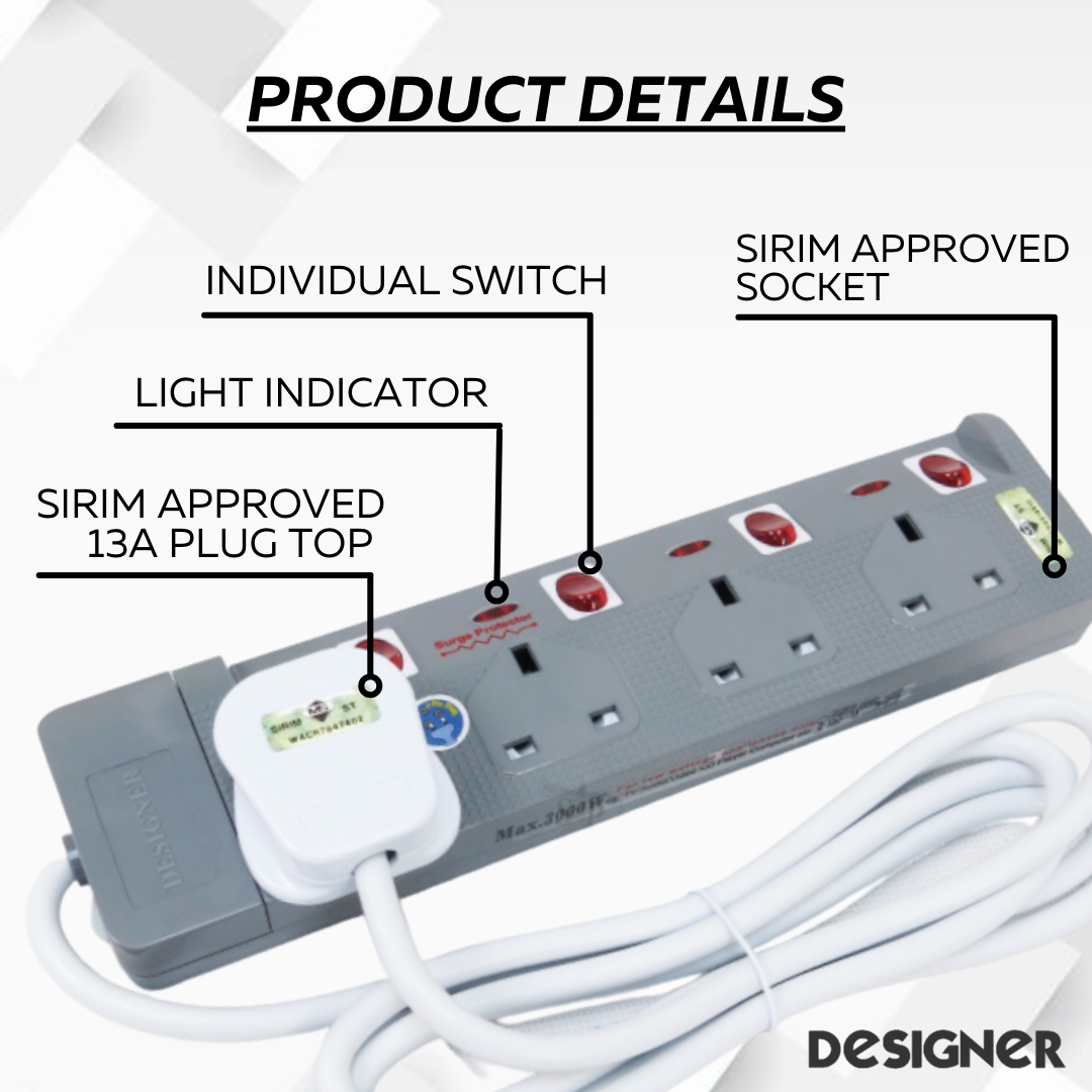 DESIGNER/DISS N DATT/COSGO Extension Plug Trailing Socket Extension (2M ...