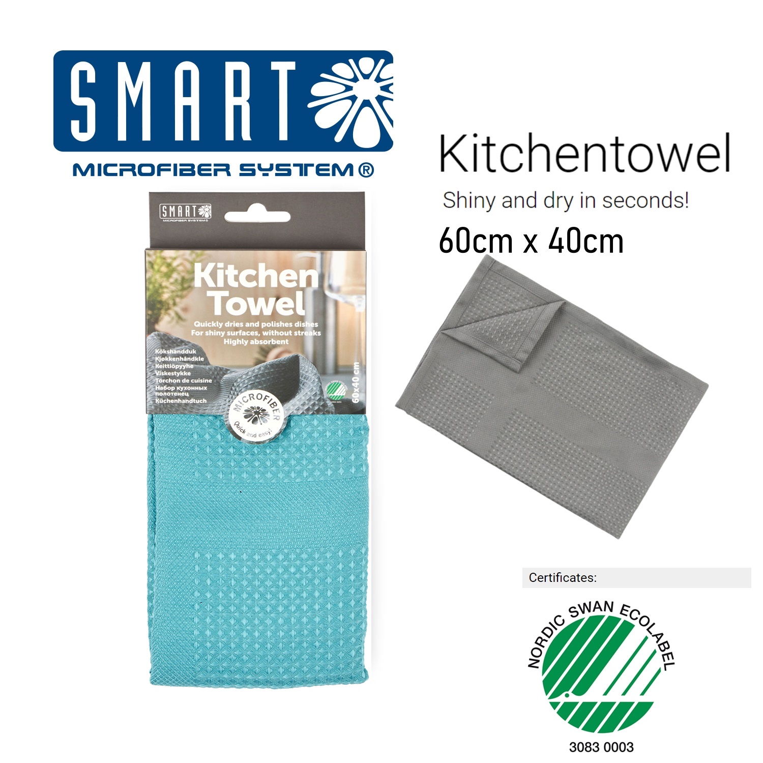 SMART Microfiber System 60cm x 40cm Kitchen Towel - Highly Absorbent ...