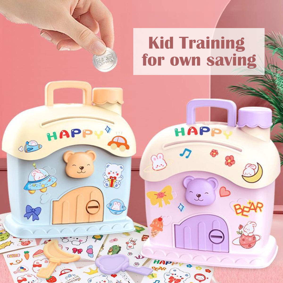 Kids Piggy Bank House Design Coin Bank Sticker Toy Intellectual Money ...