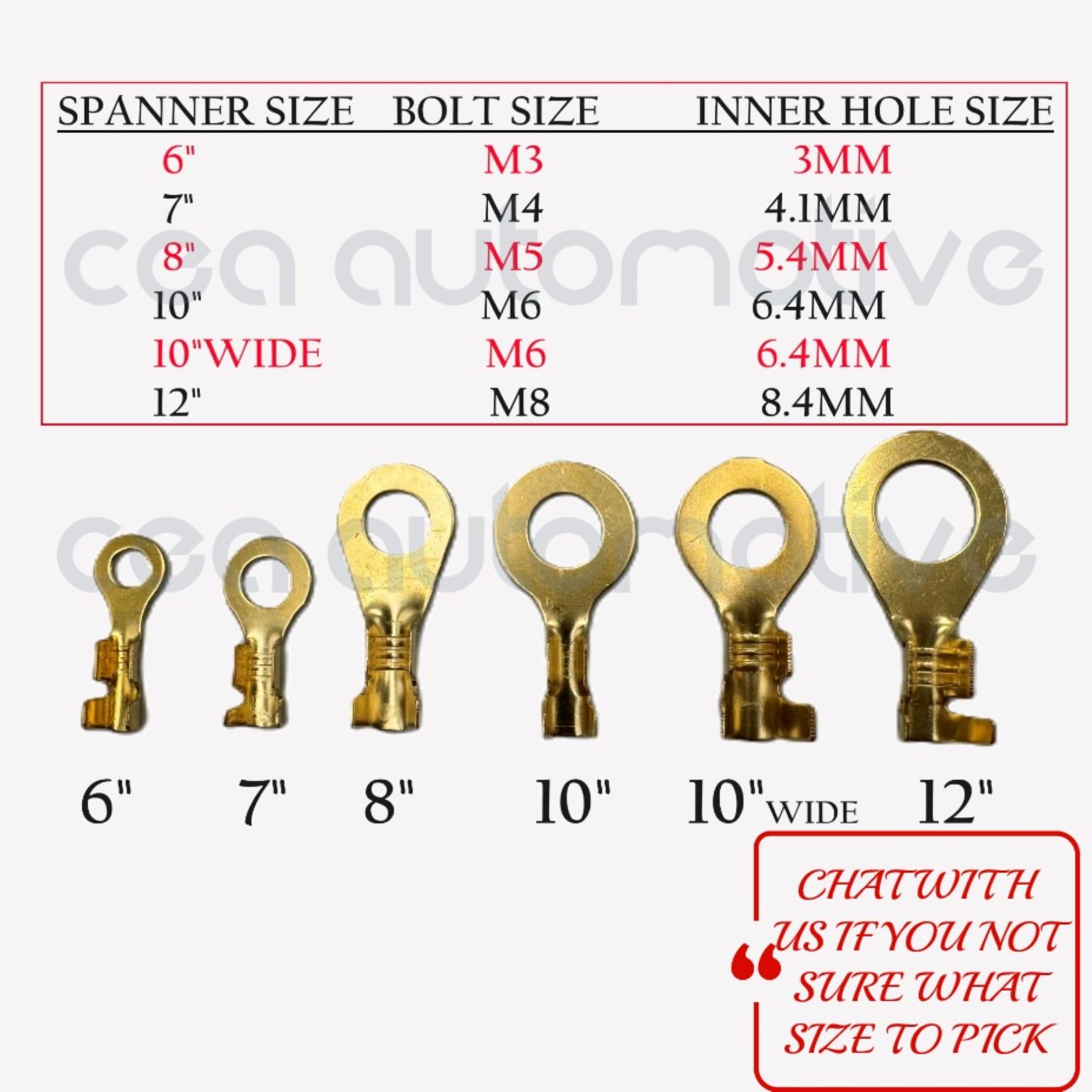 8" 10" 12" RING TERMINAL 0.5MM THICK BRASS COPPER WIRE CONNECTOR ...