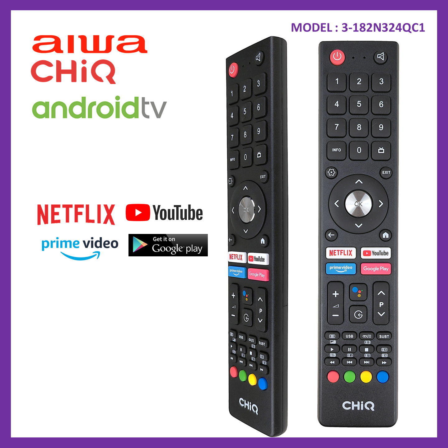 Aiwa Chiq Android Smart TV Remote Control 3-182N324QC1 Aiwa Chiq ...