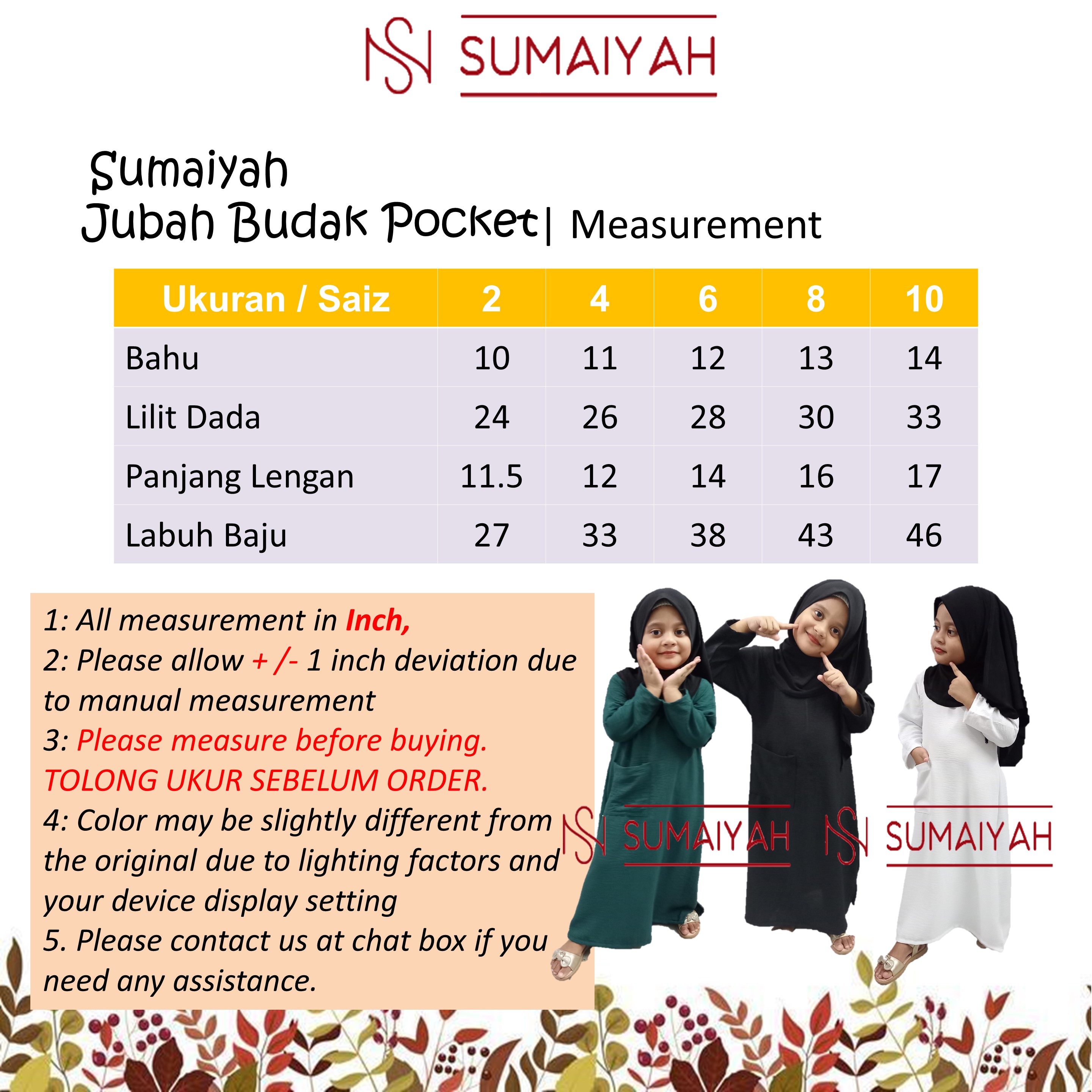 SUMAIYAH New Jubah Budak Pocket Ironless Cey Crepe Kanak-kanak ...