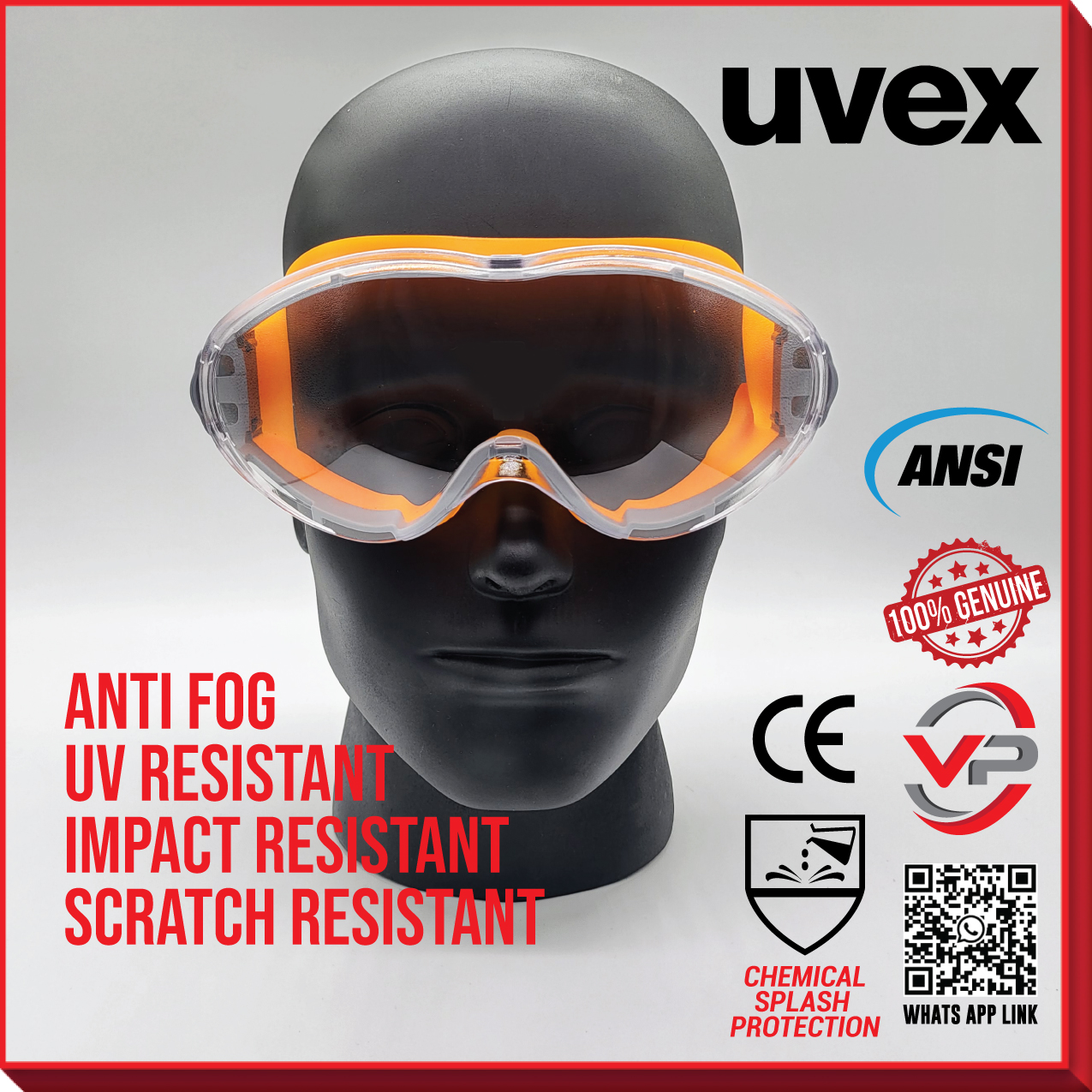 UVEX 9302-245 ULTRASONIC GOGGLES ANTI FOG ORANGE/GREY PC CLEAR CHEMICAL OVERSPEC | Shopee Malaysia