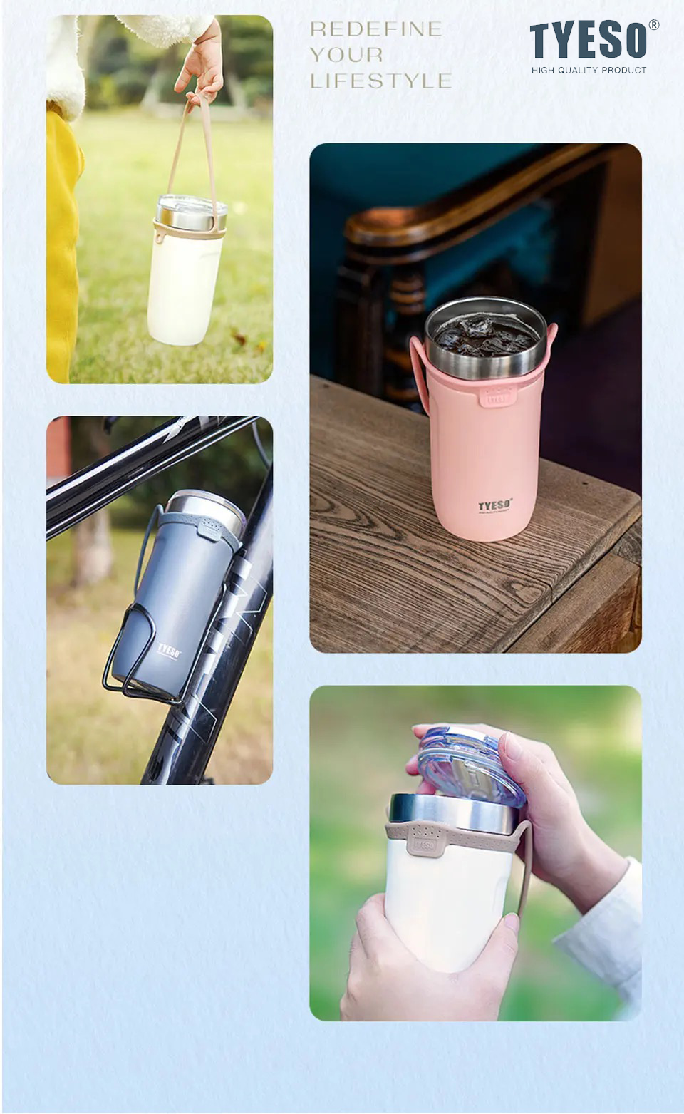 Tyeso Insulated Tumbler 550ml/710ml With Silicone Strap And Straw Thermal Flask Thermos Water ...