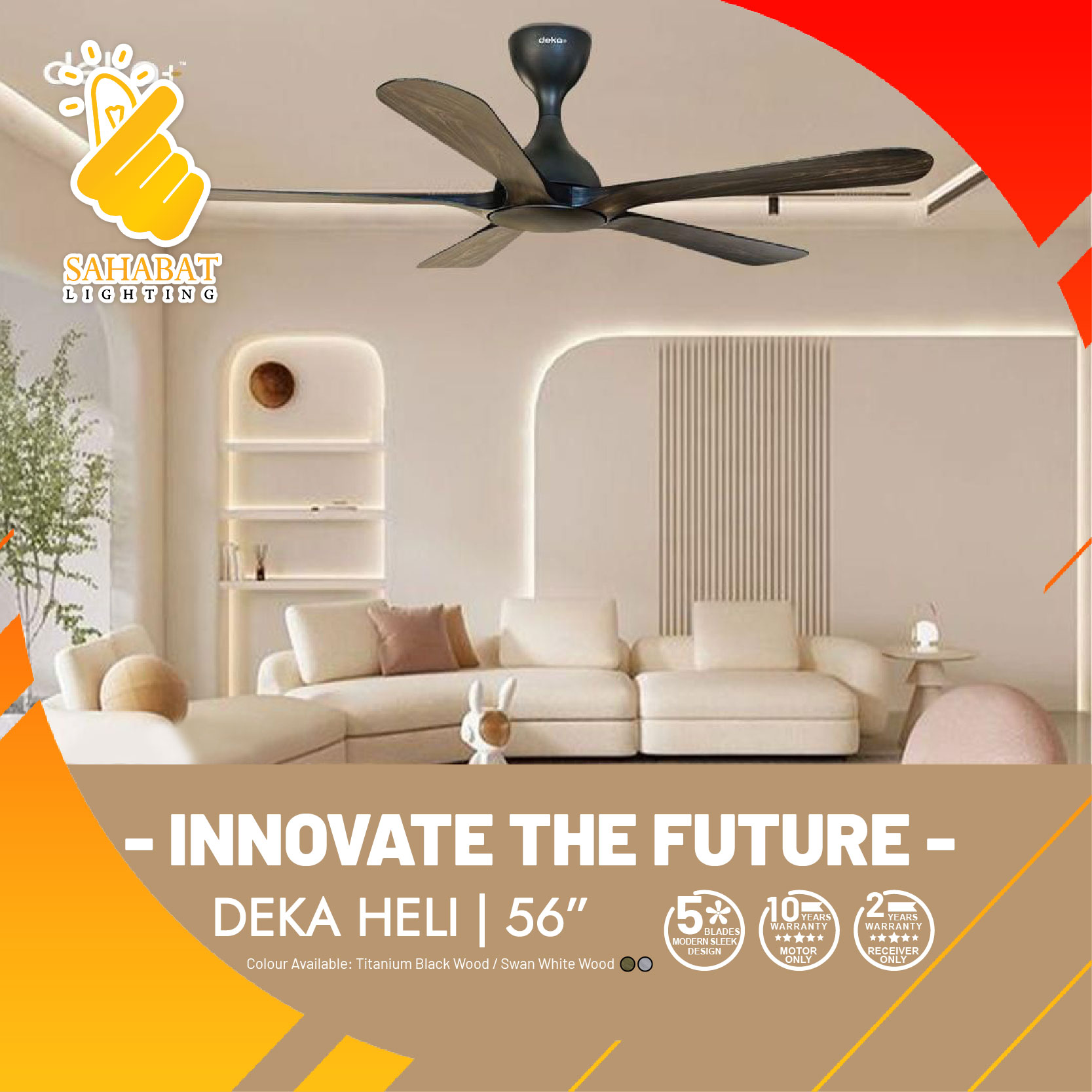 Deka Heli 56 Inch 5 Blades Dc Motor 16 Speeds + Turbo Ceiling Fan With ...