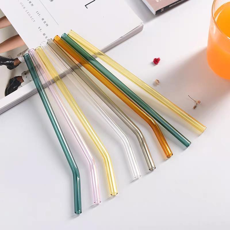 Straight & Bent 20cm Borosilicate Glass Straw Reusable Heat Resistance ...
