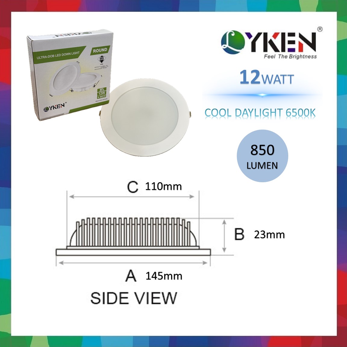 LYKEN 12w / 18w LED Downlight Panel Recessed Round Daylight 6500k Metal ...