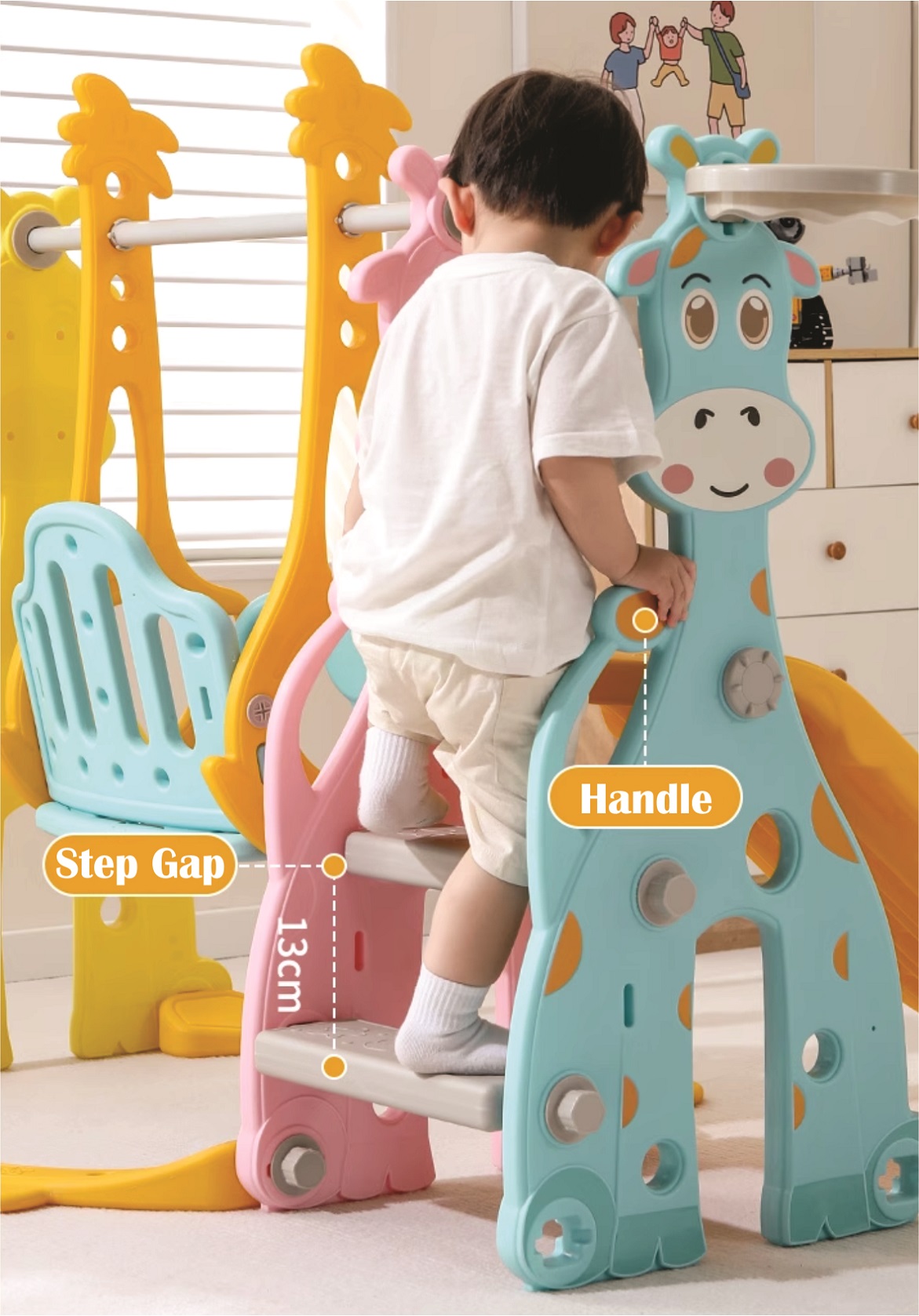 TOYS STREET INDOOR OUTDOOR CUTE GIRAFFE 3 IN 1 SWING & SLIDE WITH ...