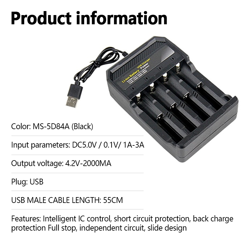 🔥4.2V 18650 14500 Bateri Boleh Cas Semula Battery Charger Lithium Ion ...