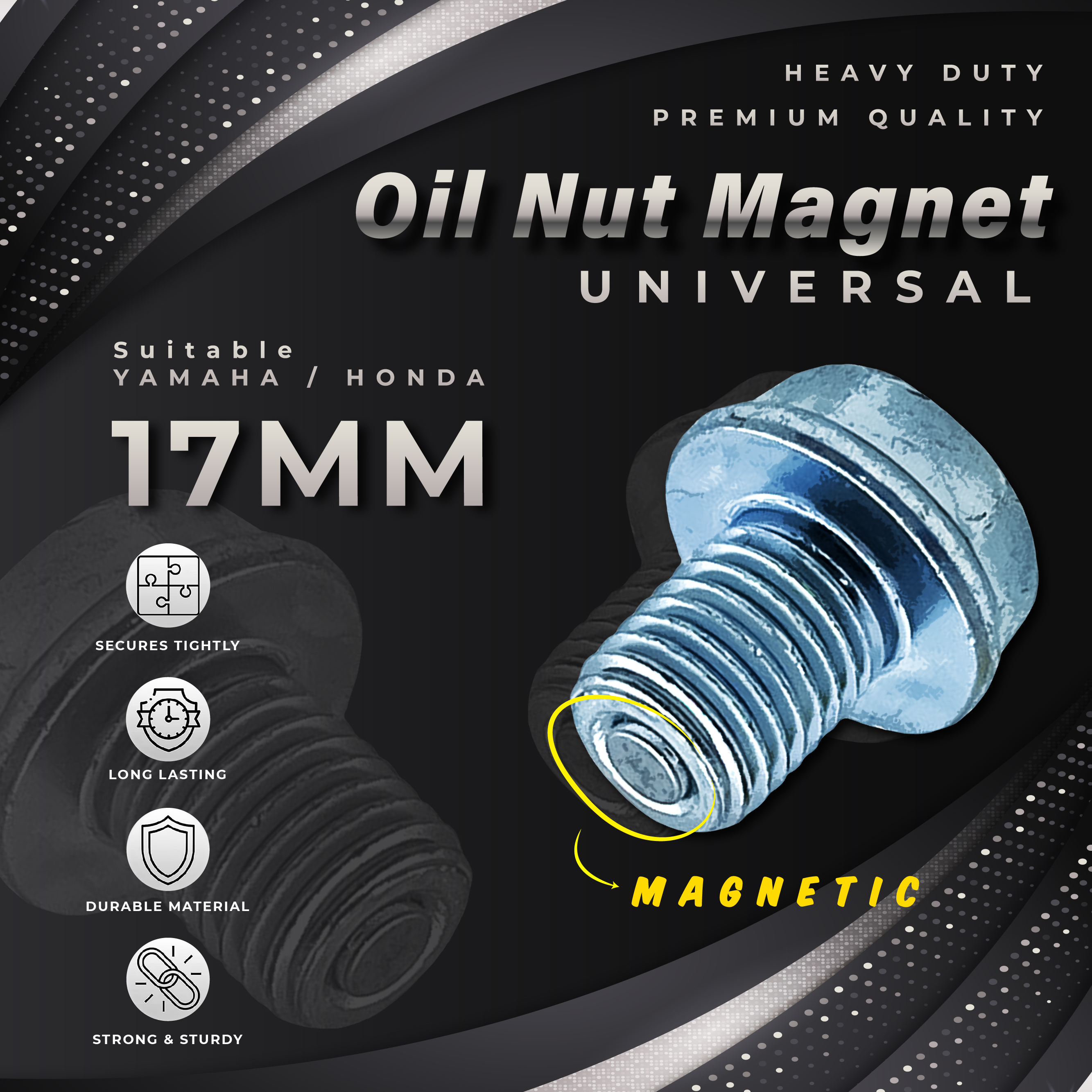 MAGNETIC BOLT OIL DRAIN NUT/SKRU MINYAK HITAM MAGNET/ENGINE NUT 17MM ...