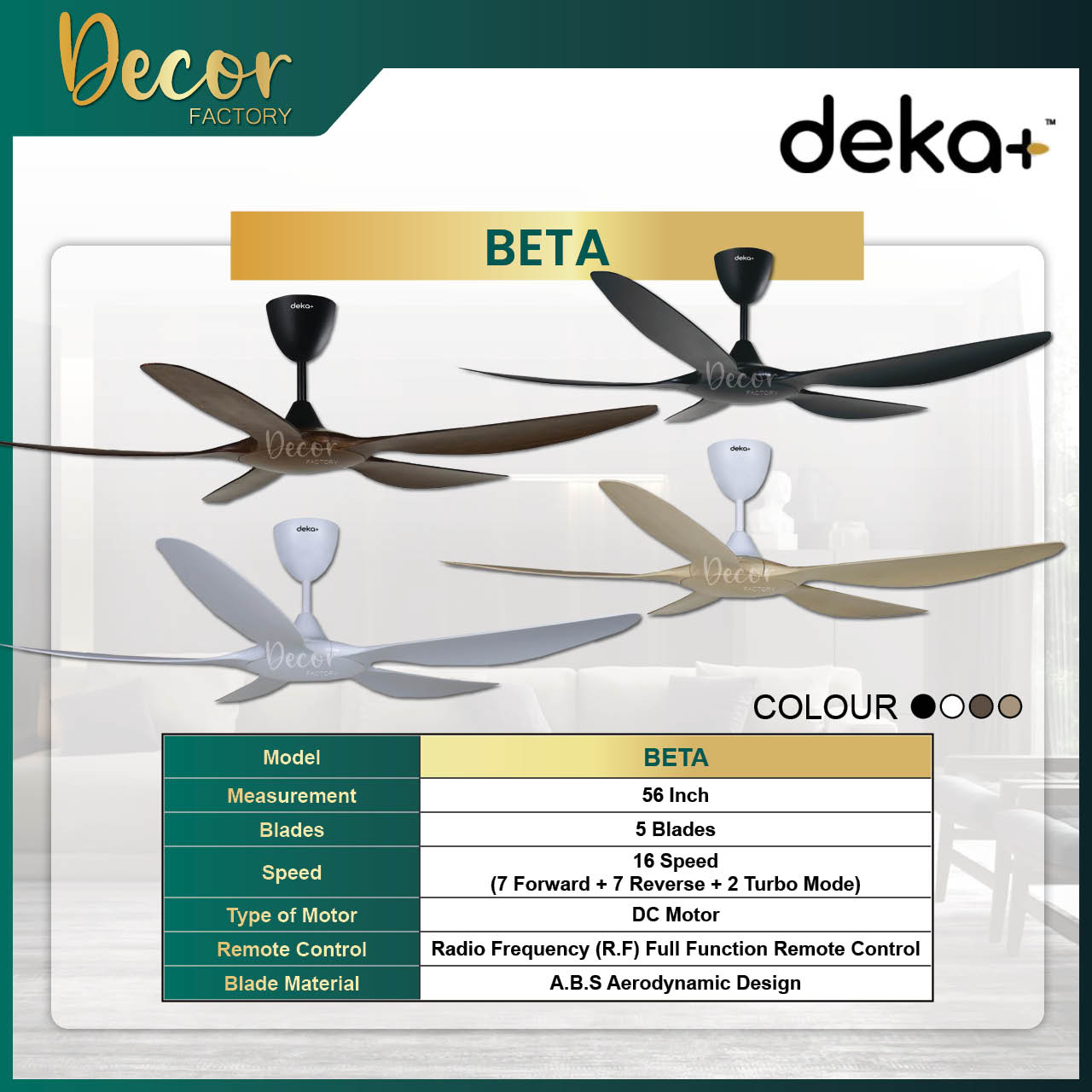 🔥NEW🔥DEKA Fan DEKA+ BETA 56'' 5 Blades 14 Speeds +TURBO Mode Remote ...