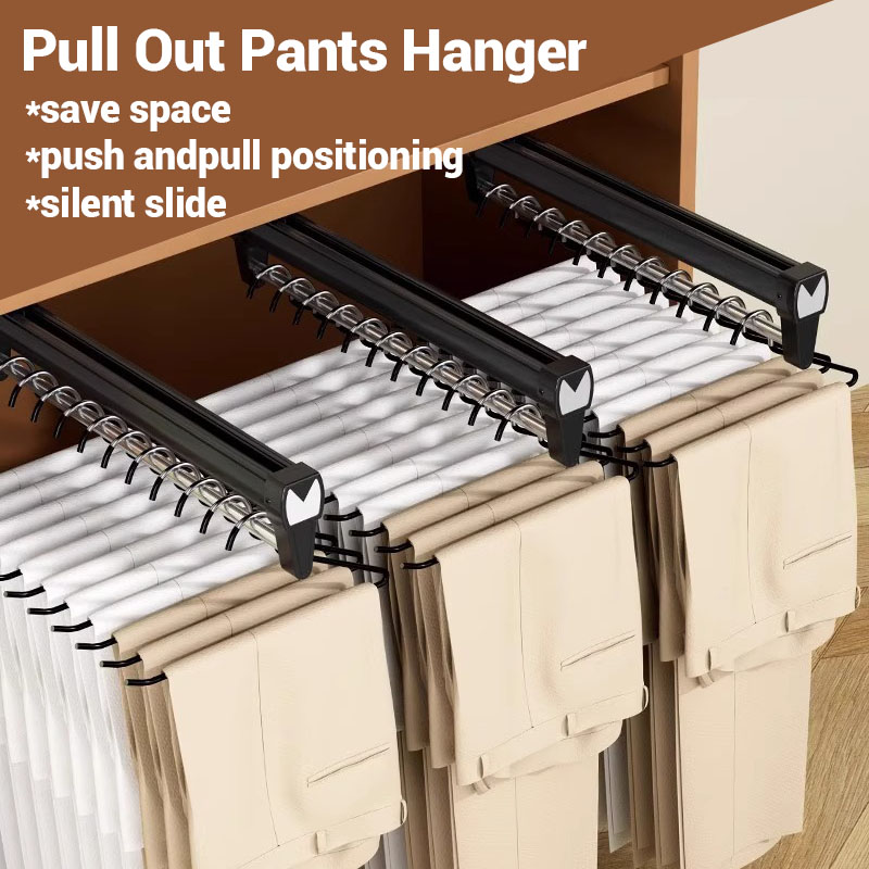 Pull Out Pant Closet Telescopic Wardrobe Rail Hanger Rack Heavy Slide ...