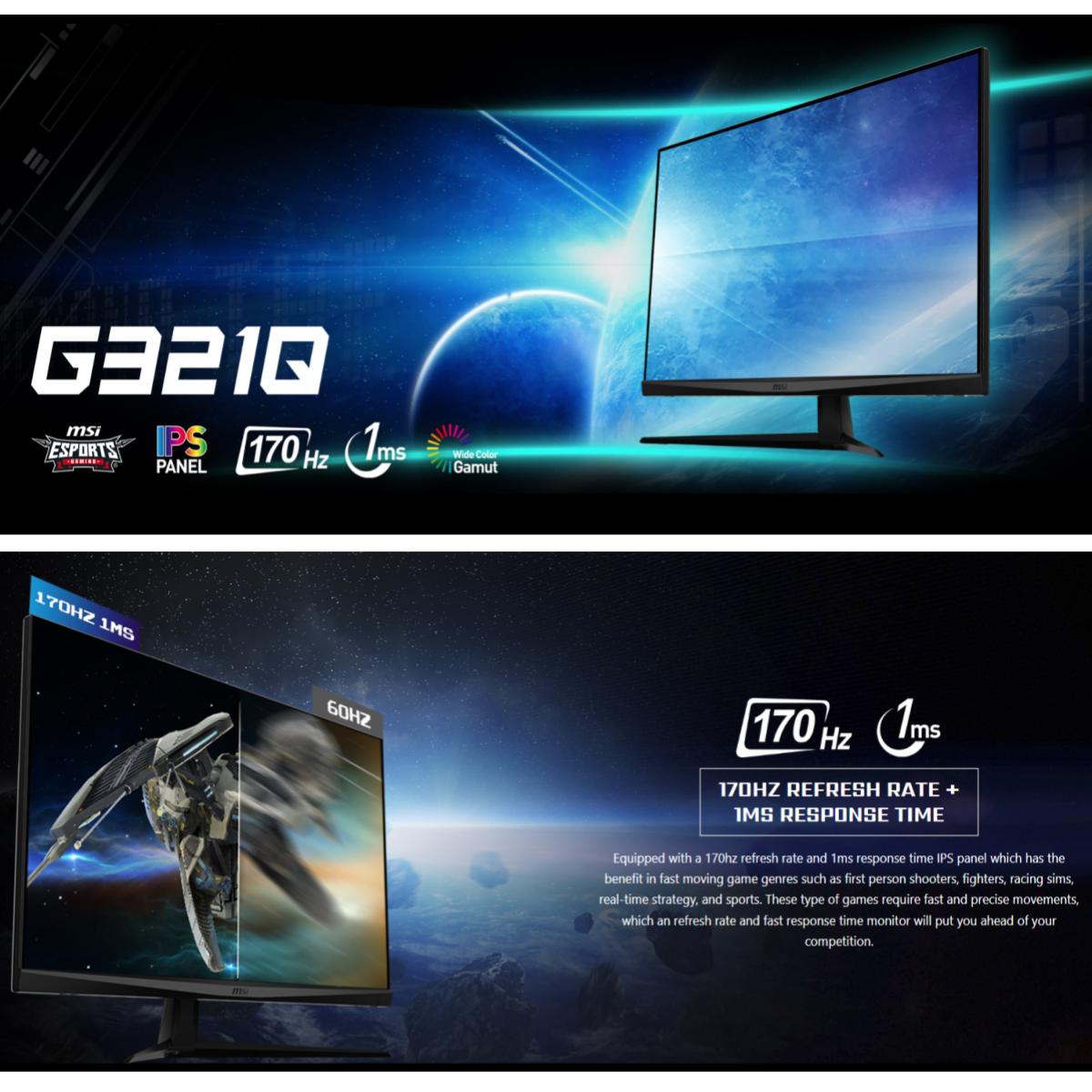 MSI OPTIX G321Q GAMING MONITOR 31.5" WQHD / 170Hz / IPS / 1MS / G-SYNC ...