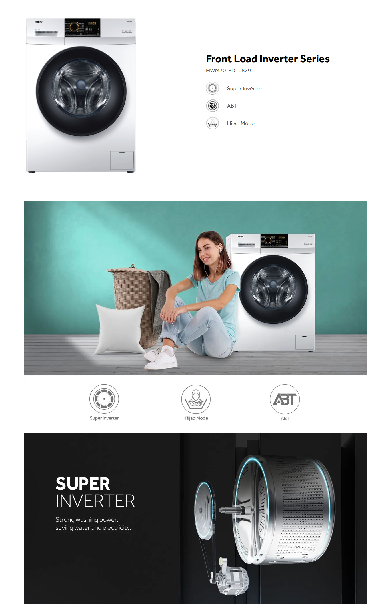 Haier Front Load Washing Machine Inverter 7KG With Hot Wash Washer ...