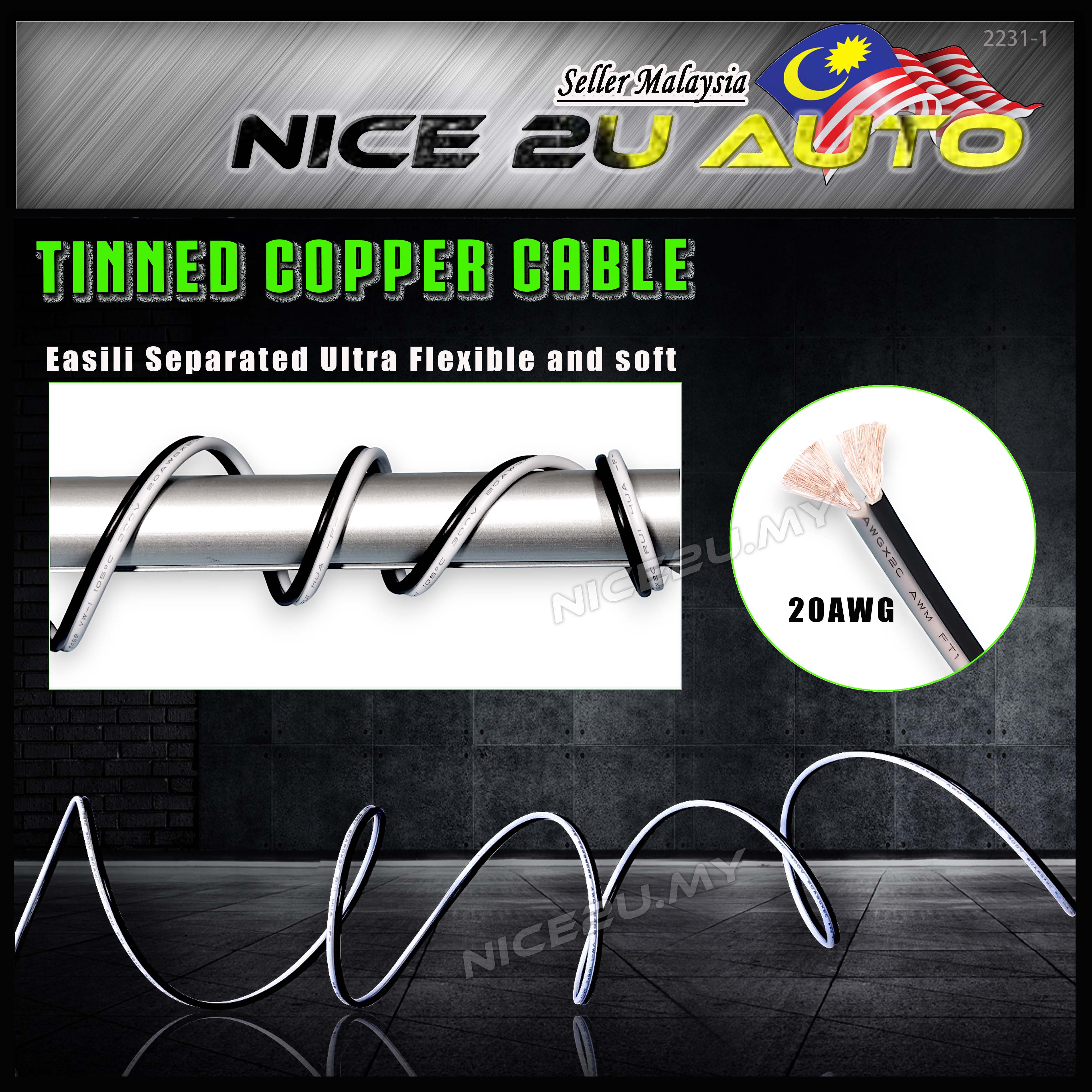 Tinned Copper Cable PVC Black/White 20AWG General Purpose Wire Wayar ...