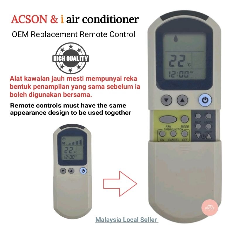 Acson / i Air Cond Air Conditioner Replacement Remote Control ACS-01 ...