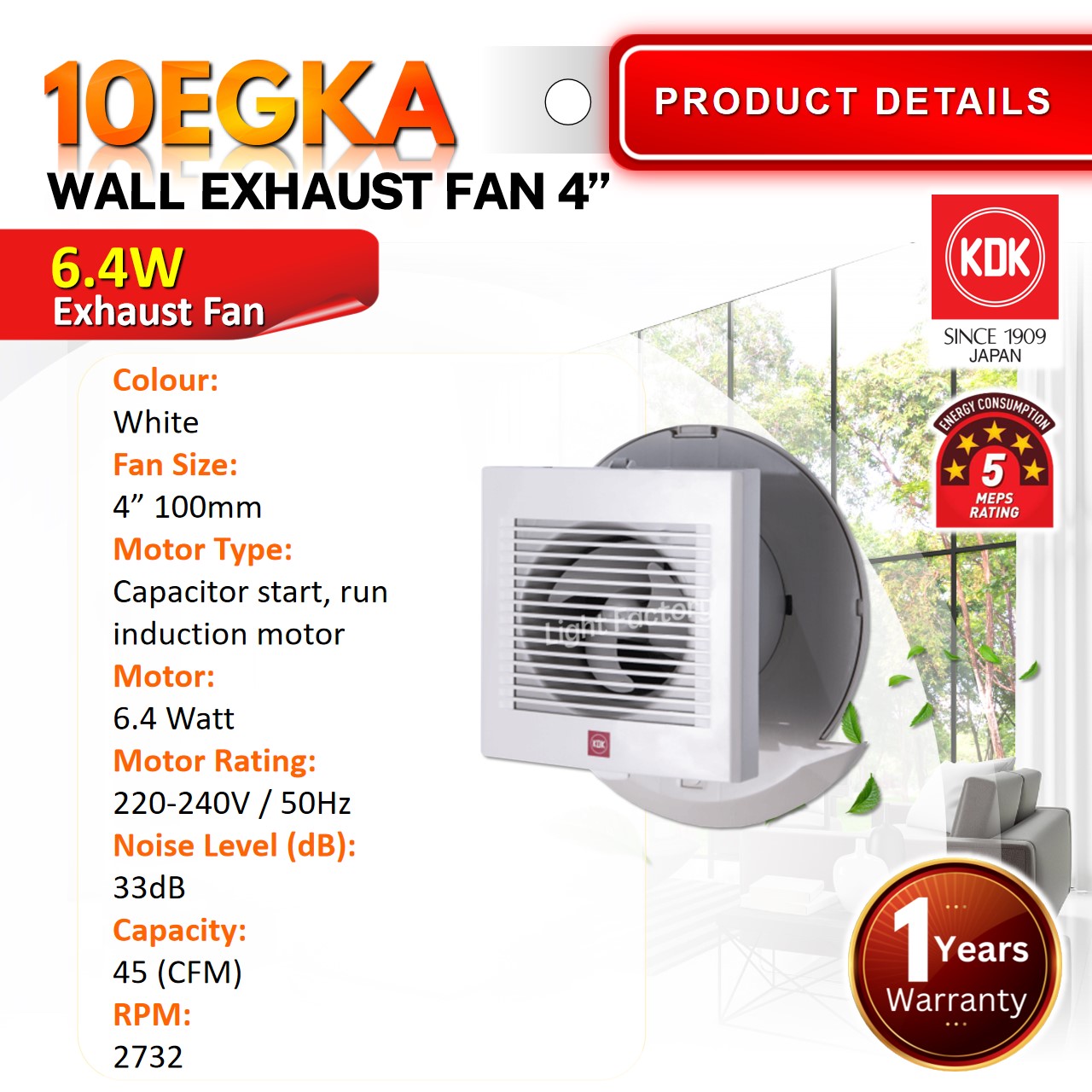 KDK 10EGKA 15EGKA Glass Mounted Ventilation EZ Fan 4" 10EGKA 6" 15EGKA ...